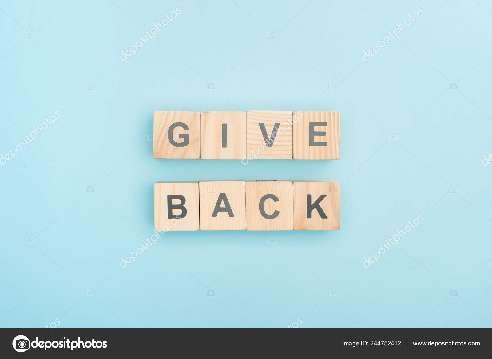 Top View Give Back Lettering Made Wooden Cubes Blue Background — Stock ...