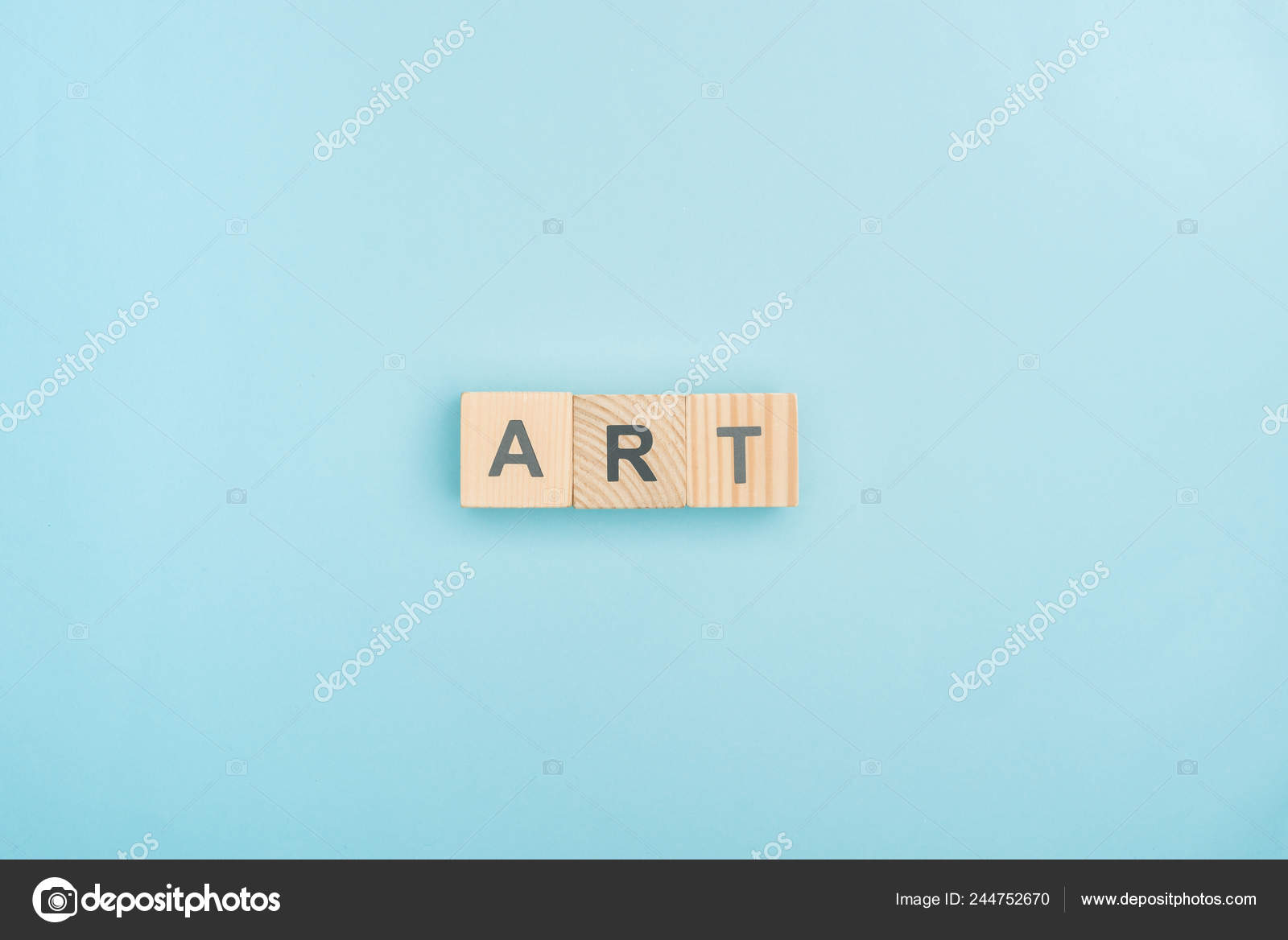 Top View Art Lettering Made Wooden Cubes Blue Background — Stock Photo ...