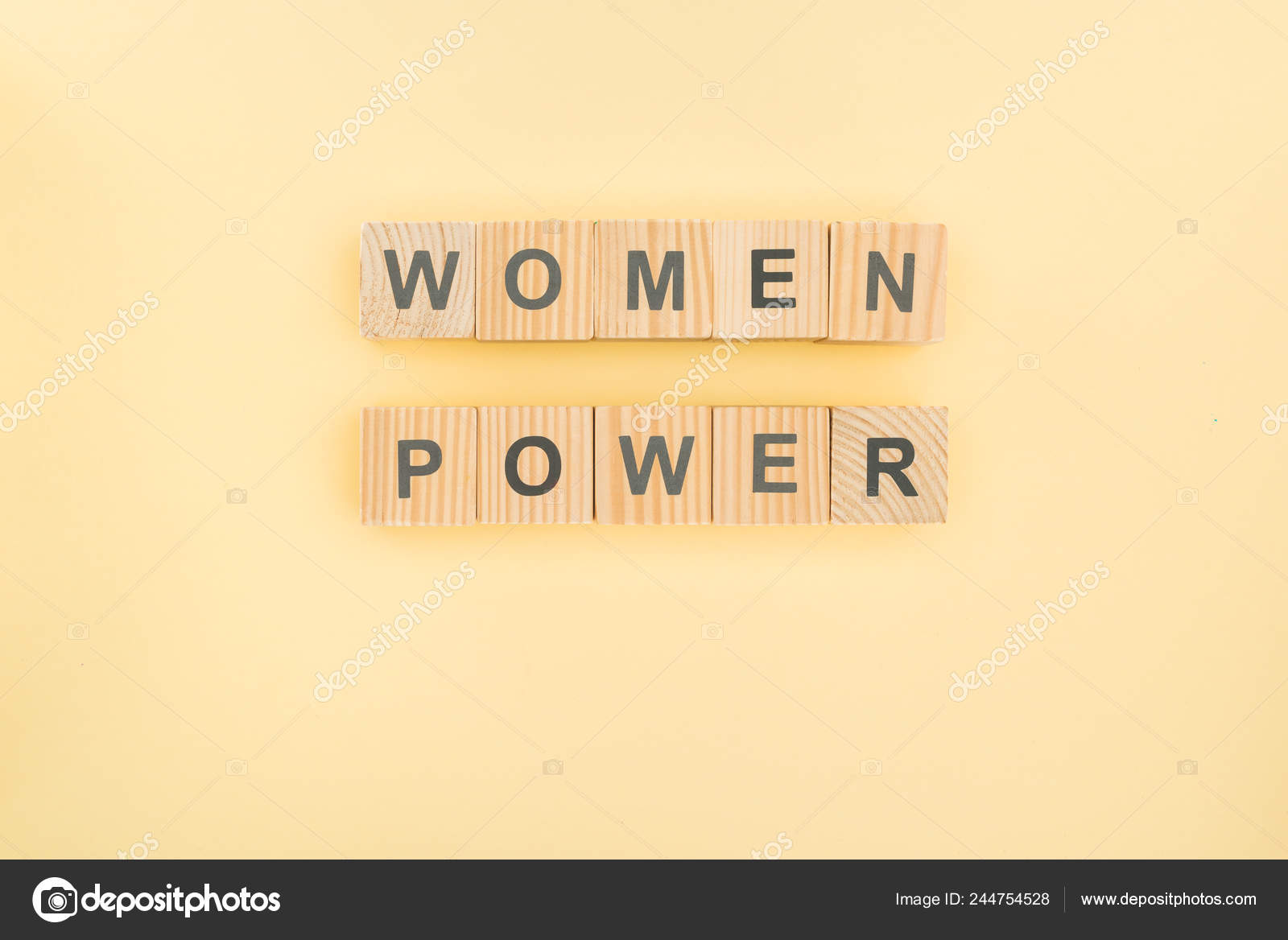 Top View Women Power Lettering Made Wooden Cubes Yellow Background ...