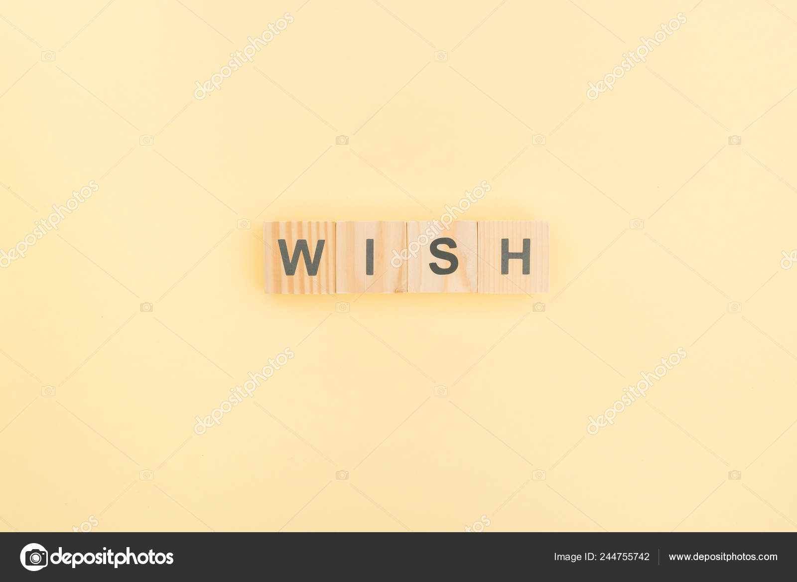 Top View Wish Lettering Made Wooden Blocks Yellow Background — Stock ...