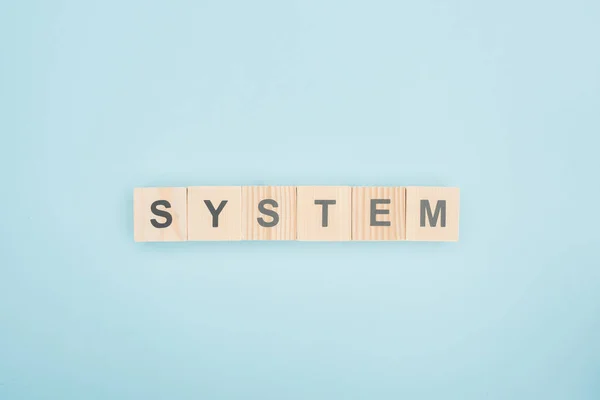 Top View Product Lettering Made Wooden Cubes Blue Background — Stock ...