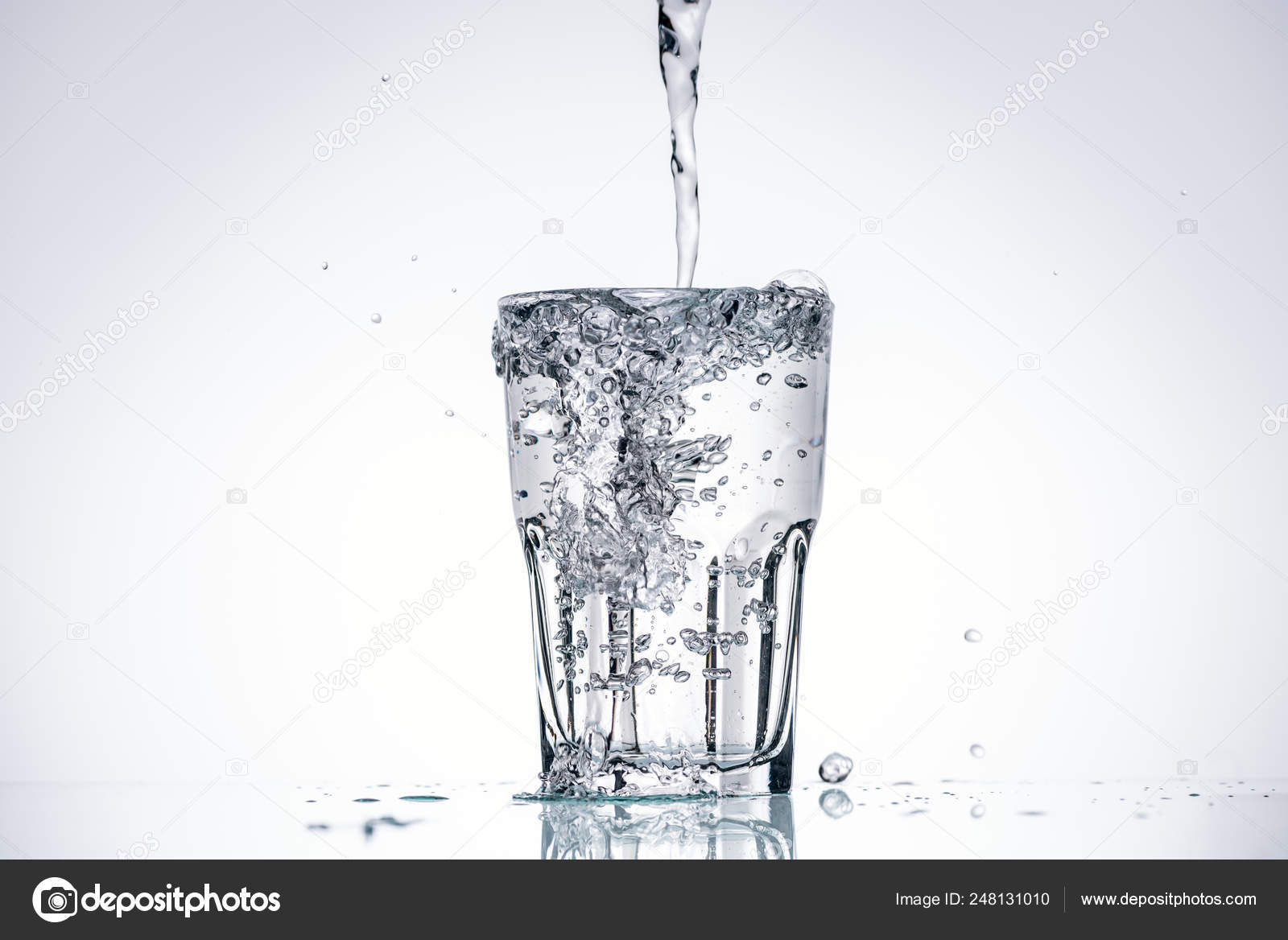 Water Pouring Full Glass White Background Backlit Splashes Stock Photo ...