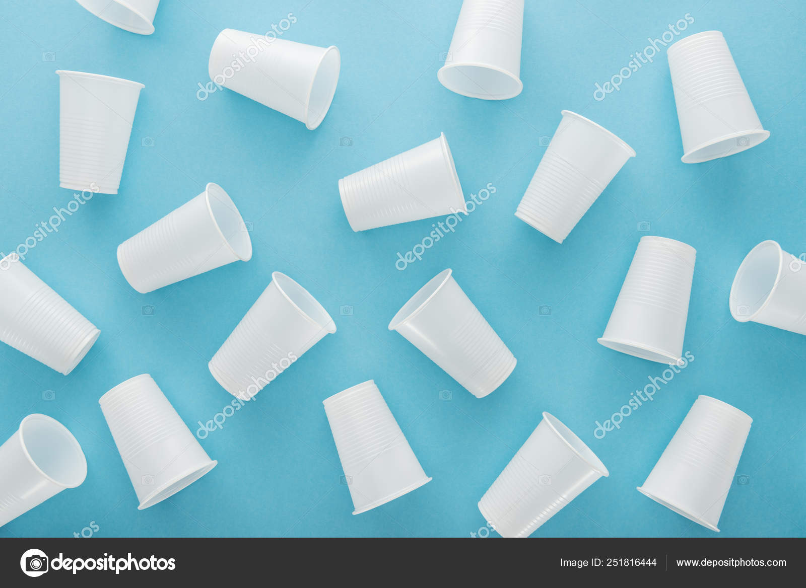 Top View White Plastic Cups Blue Background Stock Photo by ...