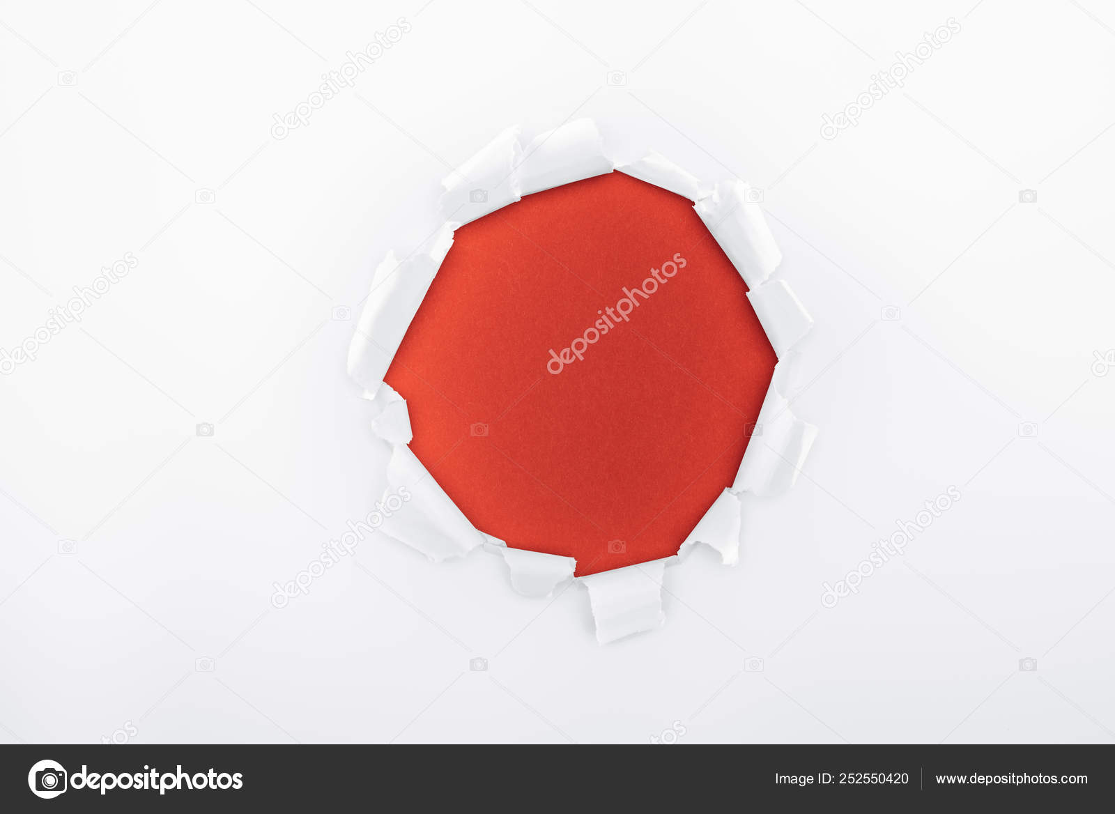 Ripped Hole Textured White Paper Red Background Stock Photo by ...