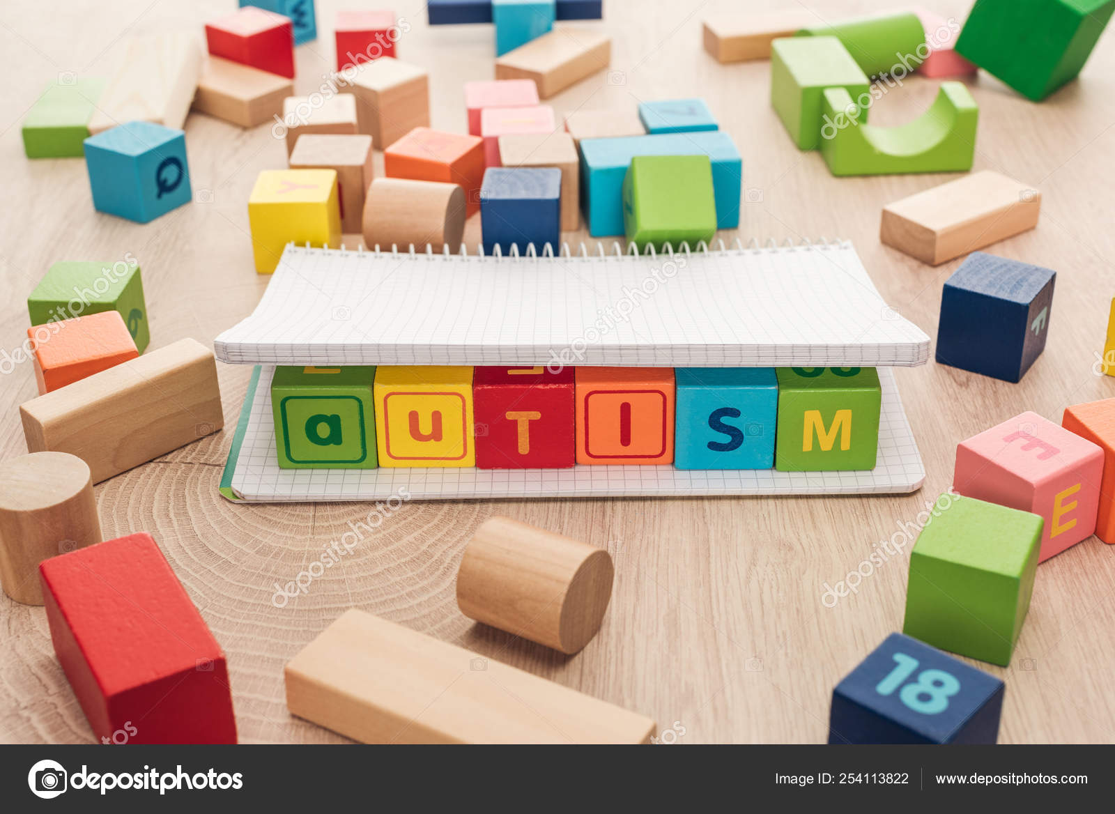 Autism Lettering Made Multicolored Cubes Notebook Building Blocks ...
