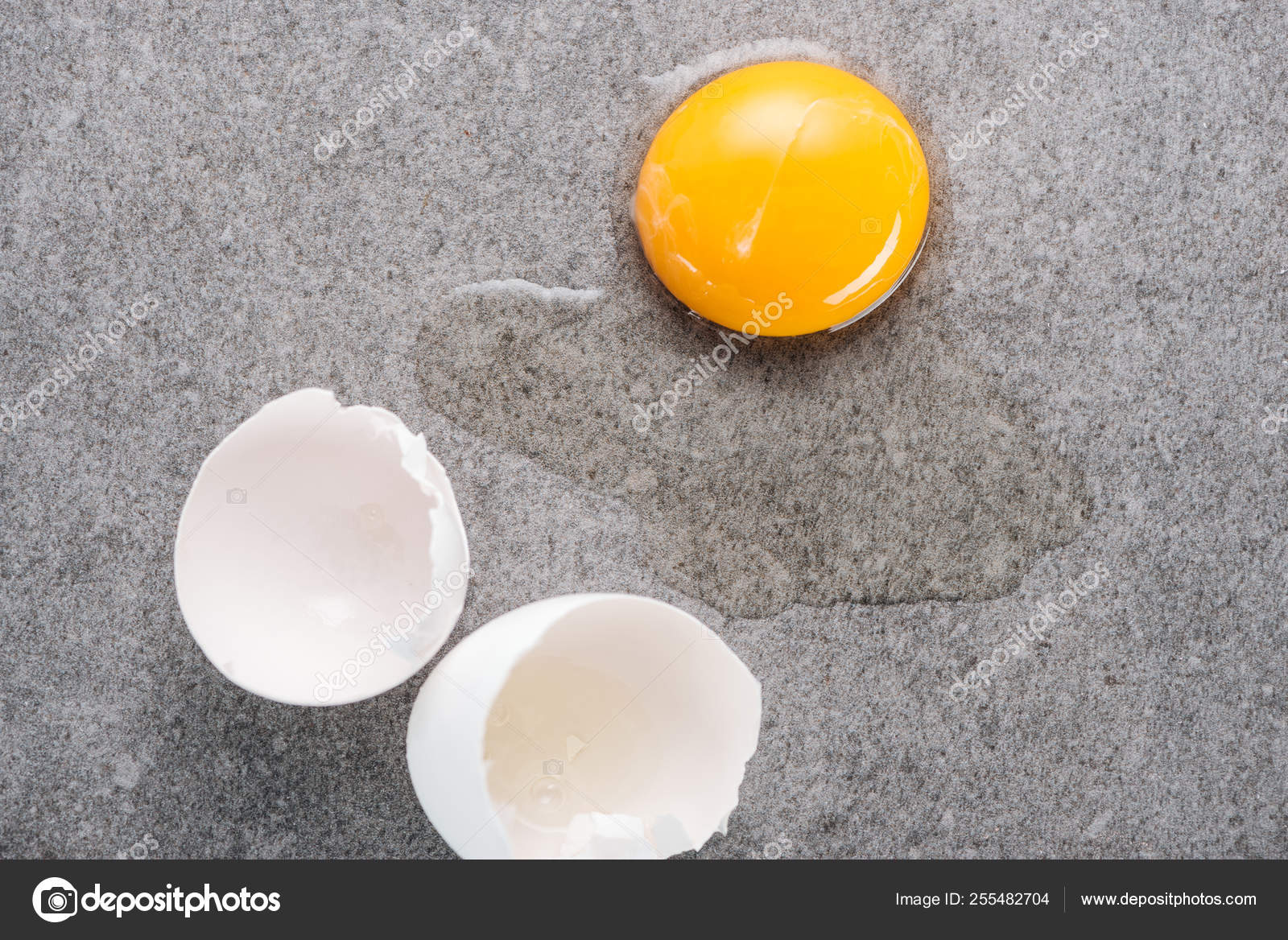 Close Raw Smashed Egg Yolk Protein Grey Background — Stock Photo ...