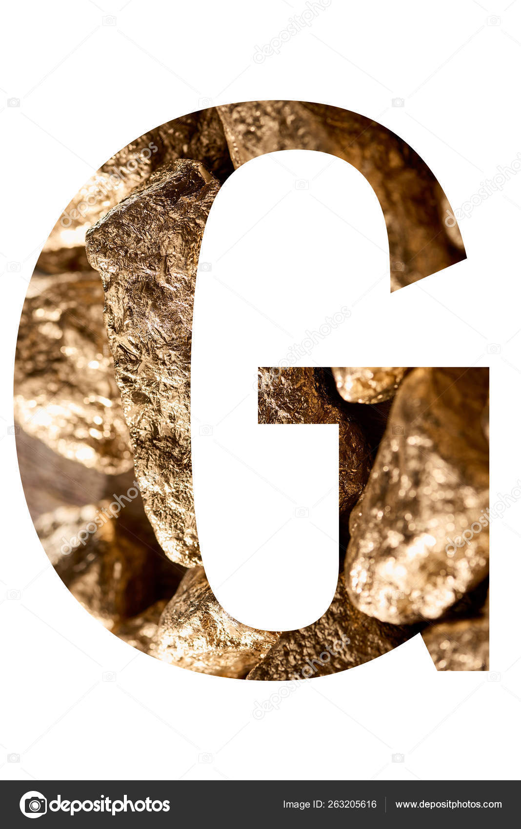 Letra Hecha Piedras Doradas Brillantes Aisladas Blanco — Foto de stock ...