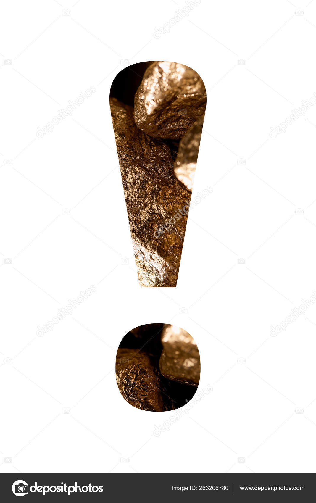 Exclamation Mark Made Shiny Golden Stones Isolated White — Stock Photo ...