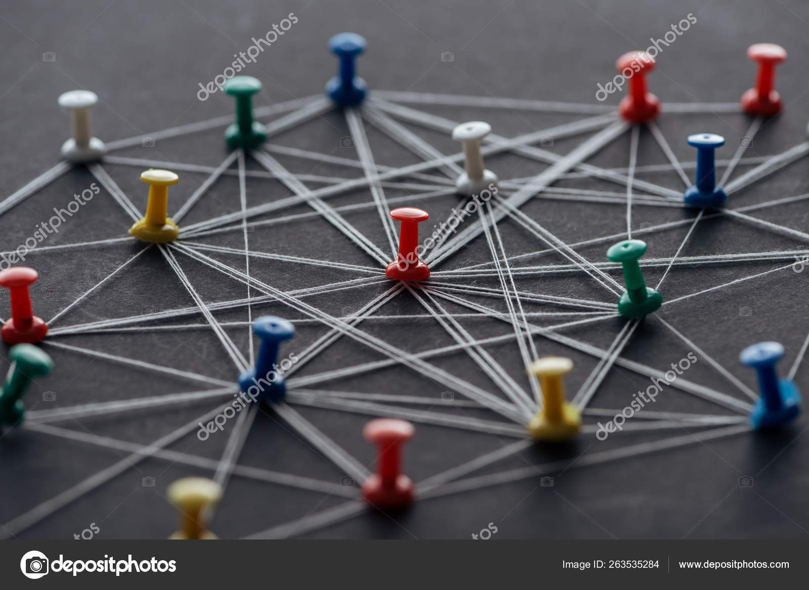 Colorful Pins Connected Strings Isolated Grey Network Concept Stock ...