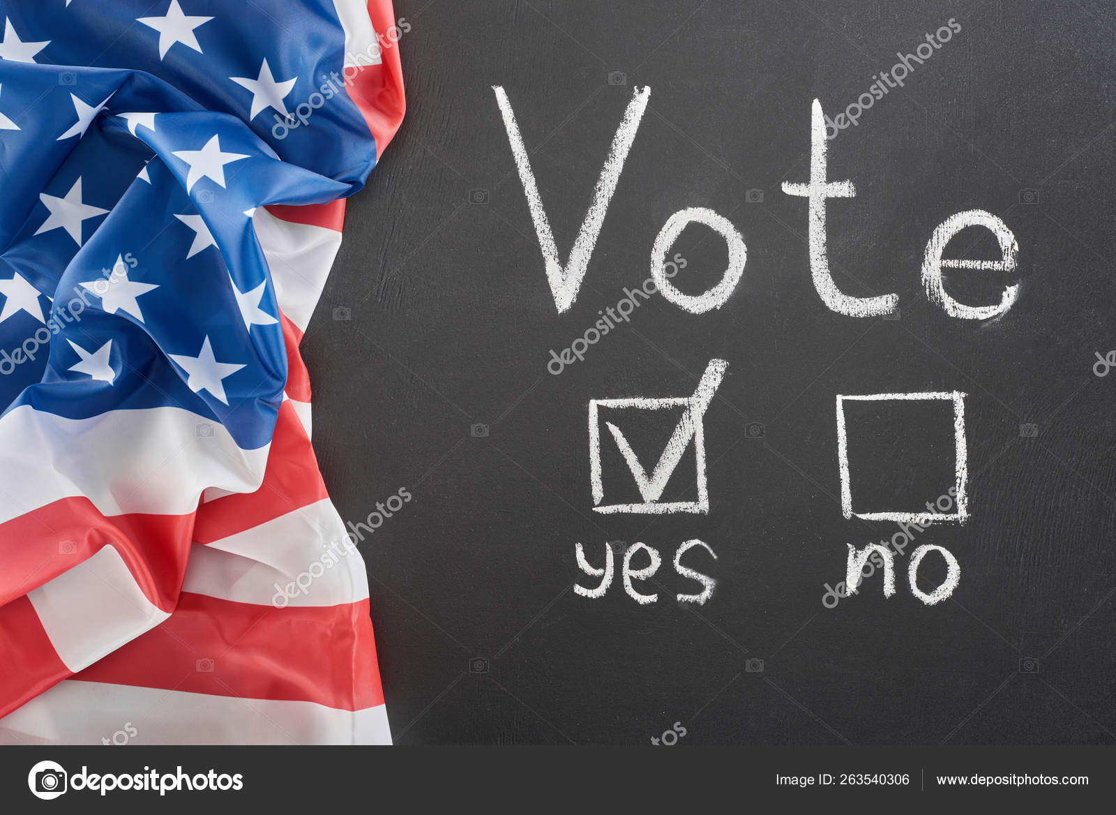 Top View Vote Lettering Check Mark Yes Word Black Chalkboard Stock ...