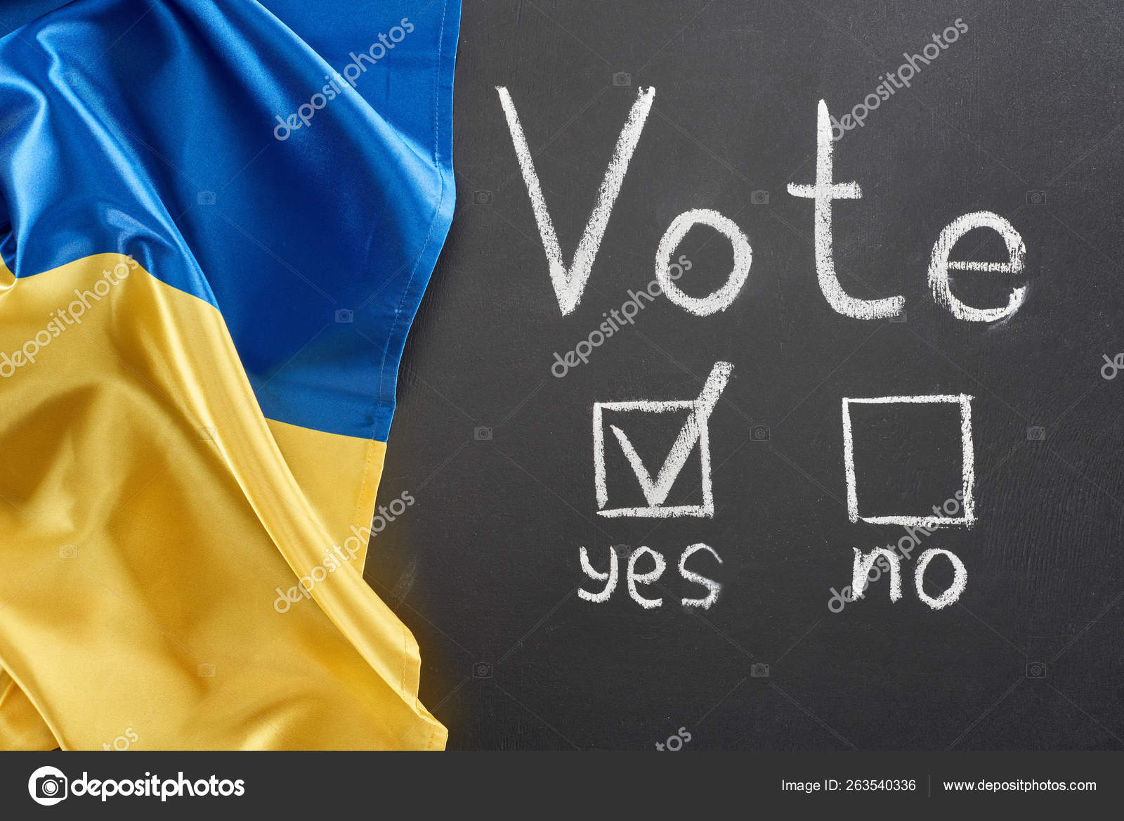 Top View Vote Lettering Check Mark Yes Word Black Chalkboard — Stock ...