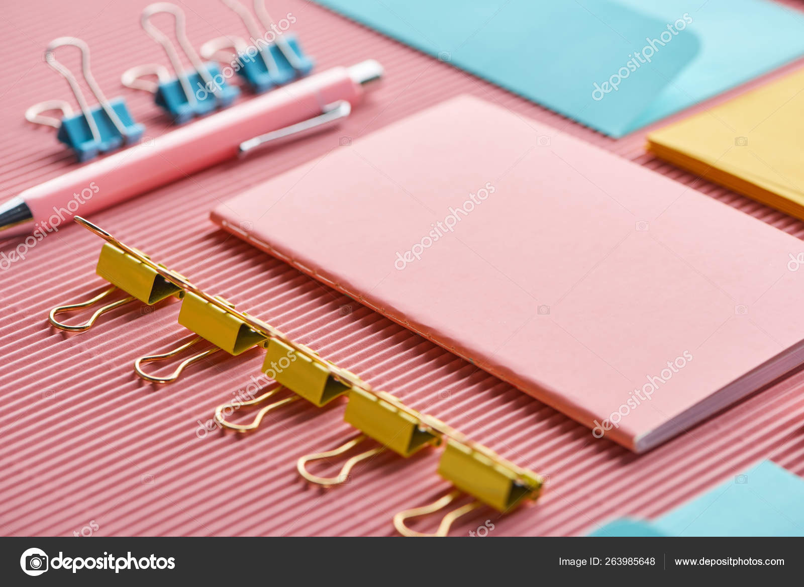 Notebook Paper Clips Colorful Stationery Supplies Pink — Stock Photo ...