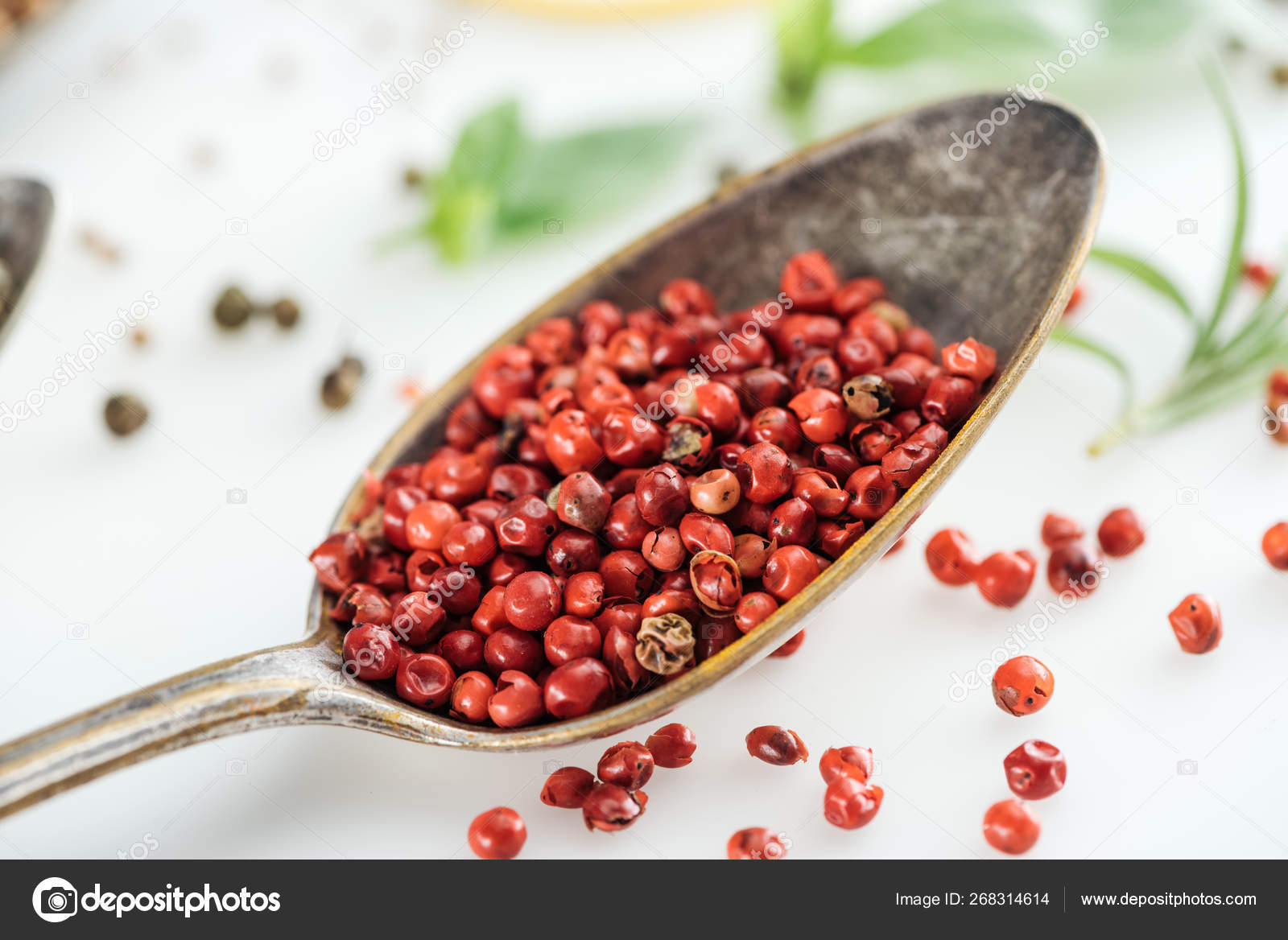 Close View Red Pepper Silver Spoon White Background Stock Photo by ...