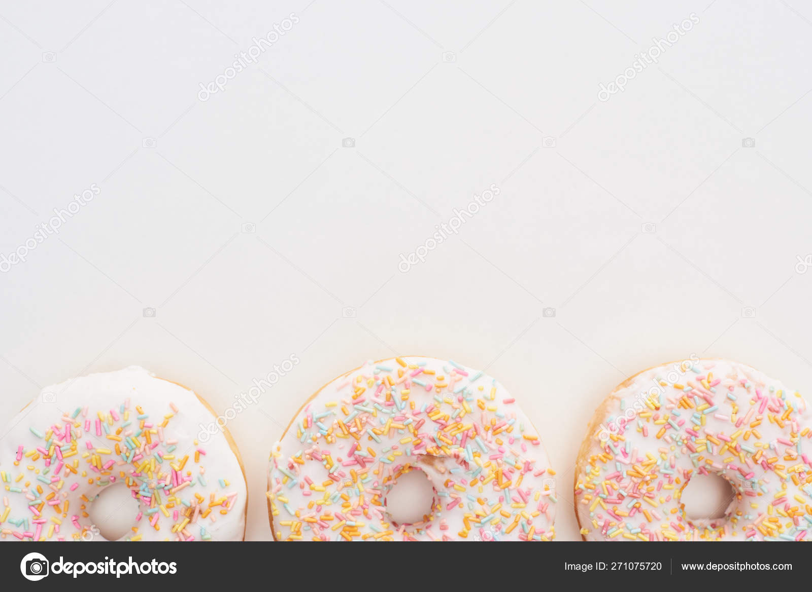 Top View White Glazed Doughnuts Sprinkles White Background — Stock ...