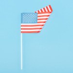 Top View National American Flag Stick Blue Background Panoramic Shot ...