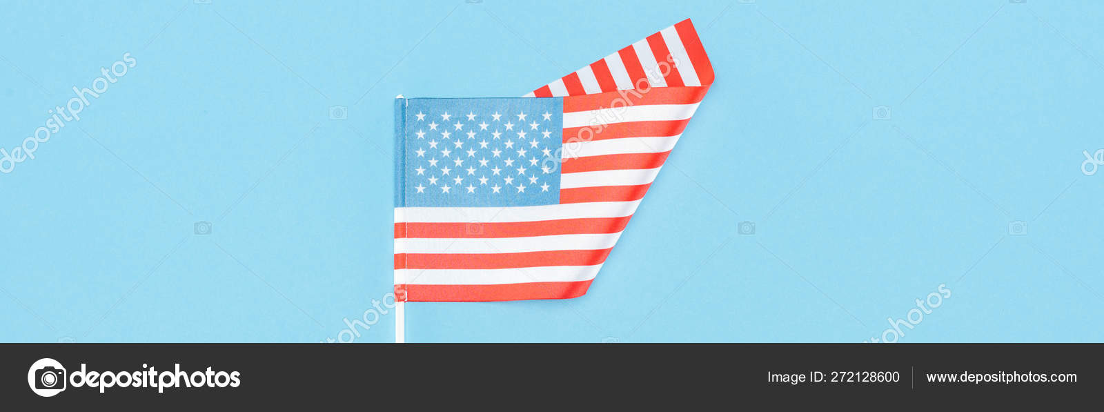Top View American Flag Stick Blue Background Panoramic Shot — Stock ...