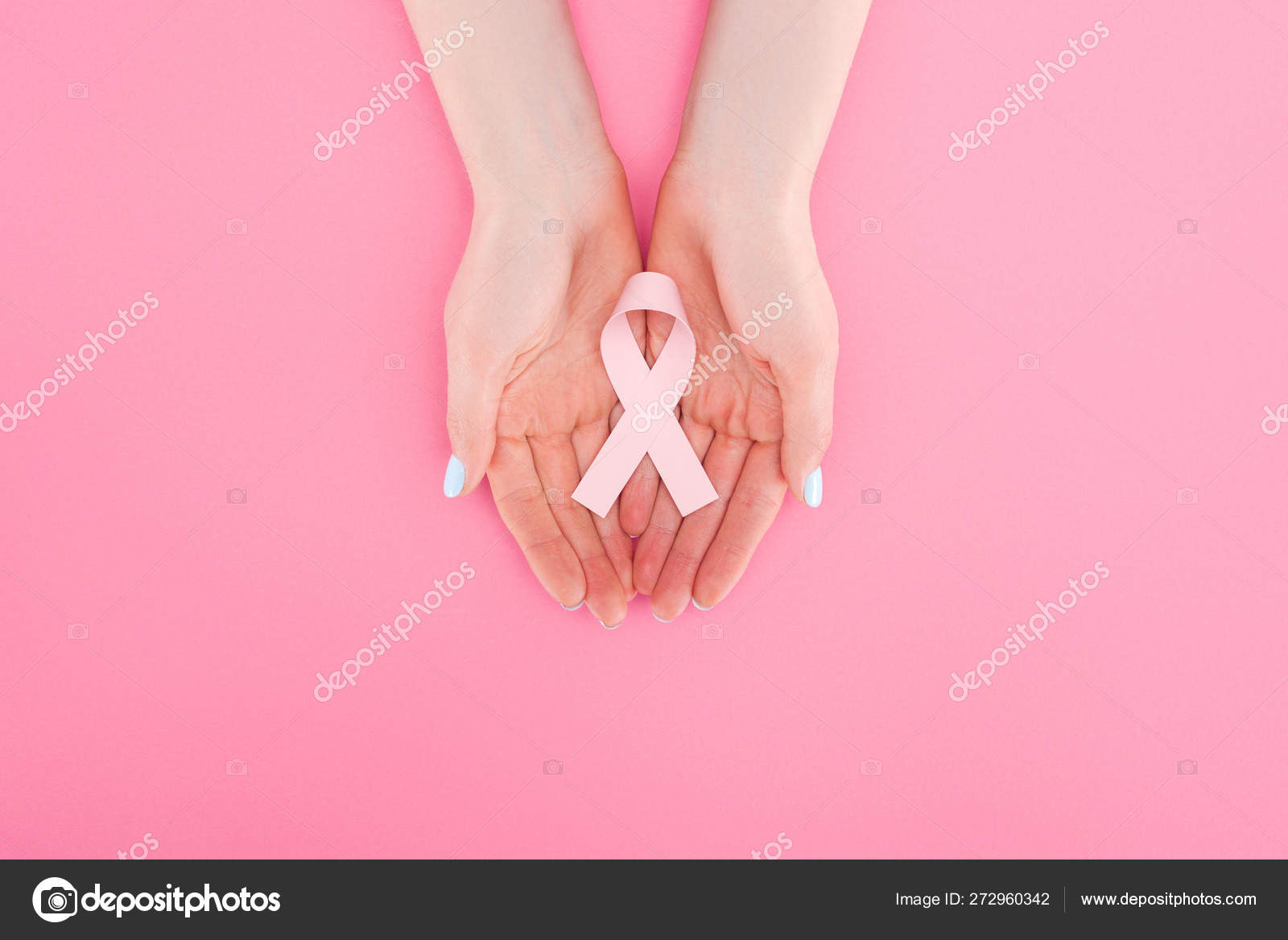 Partial View Woman Pink Breast Cancer Sign Pink Background — Stock ...