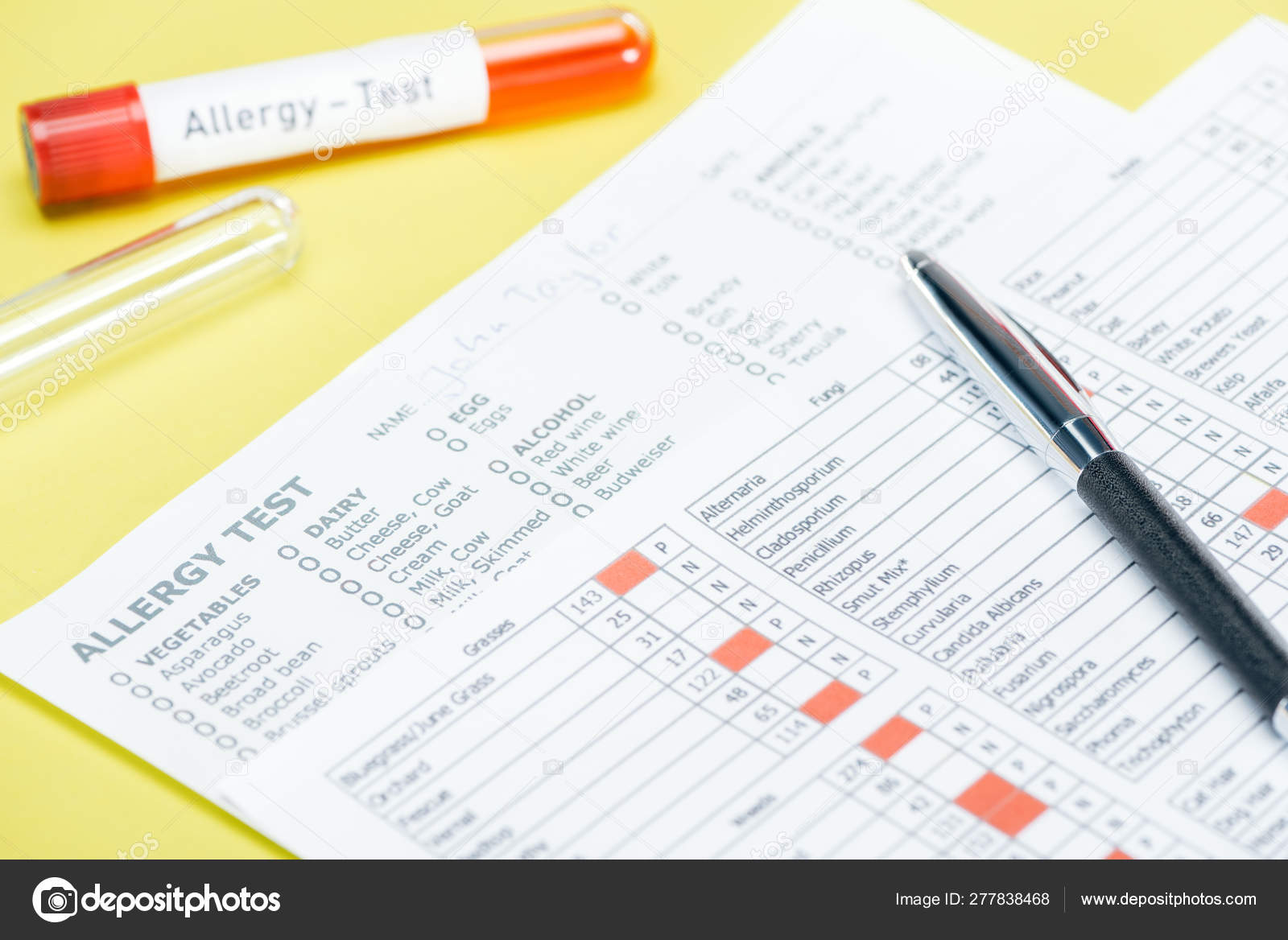 Black Pen Allergy Test Results Test Tubes Allergy Test Inscription ...