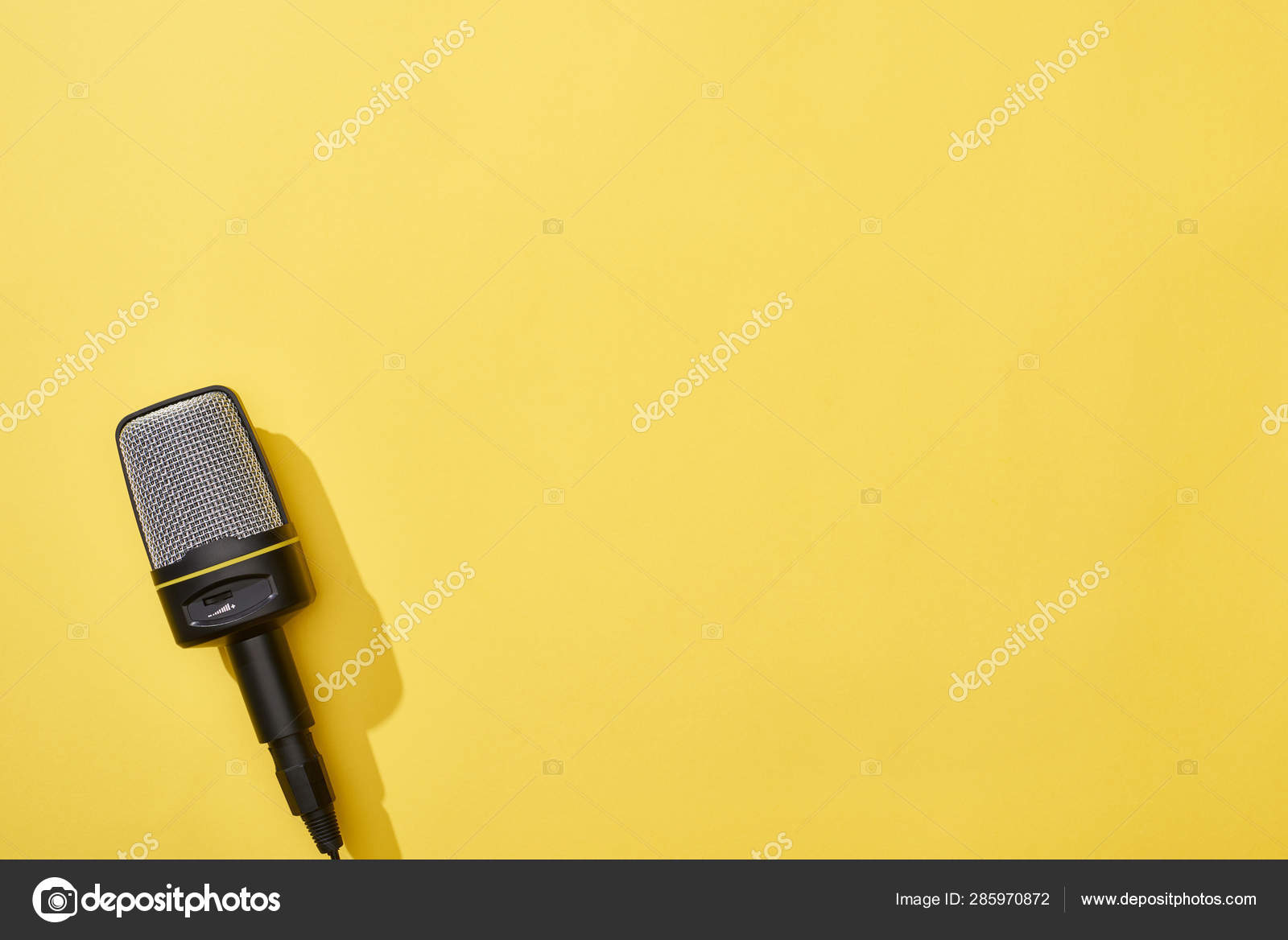 Top View Microphone Yellow Background Copy Space Stock Photo by ...