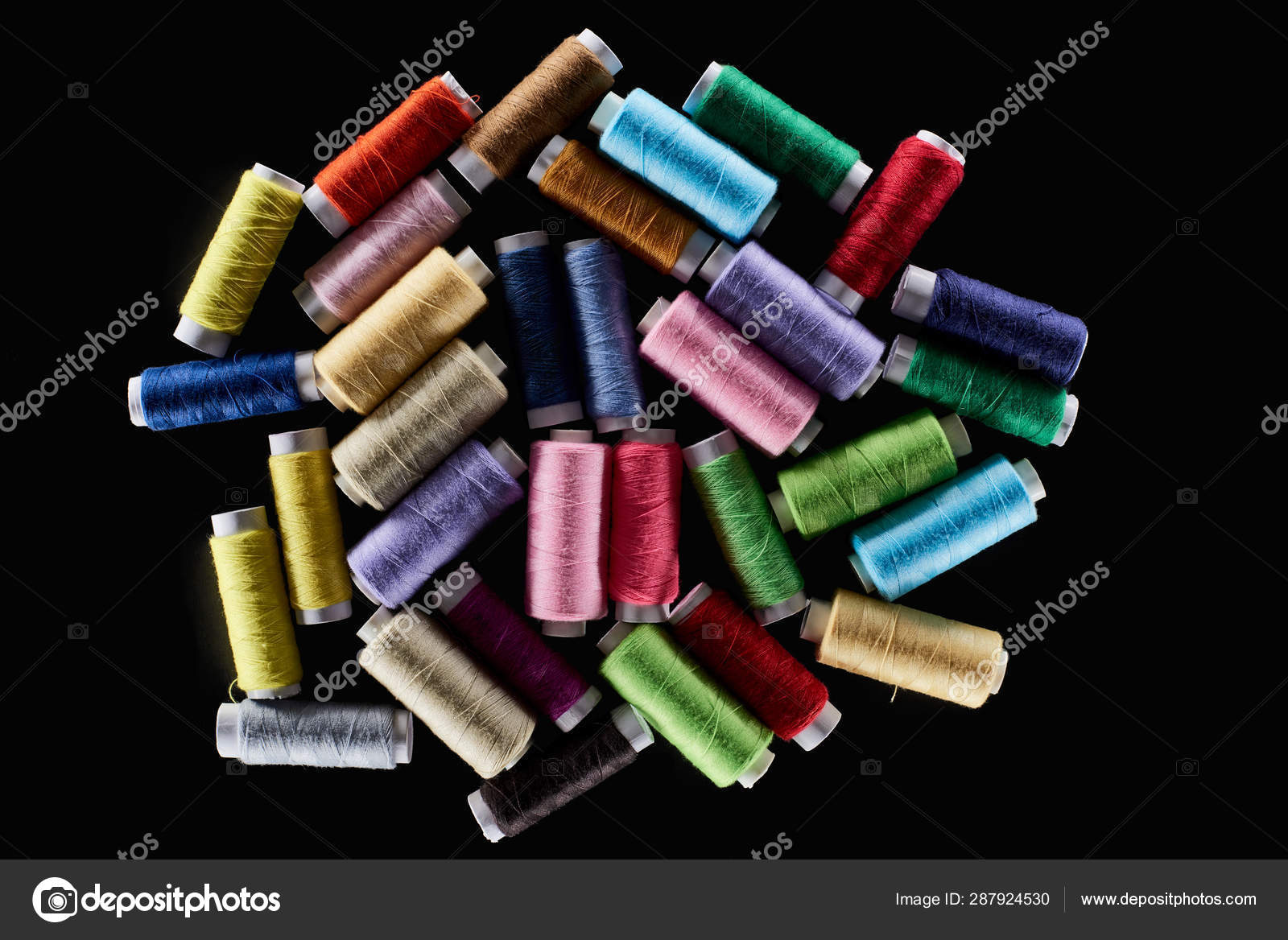 Top View Bright Colorful Threads Isolated Black Stock Photo by ...