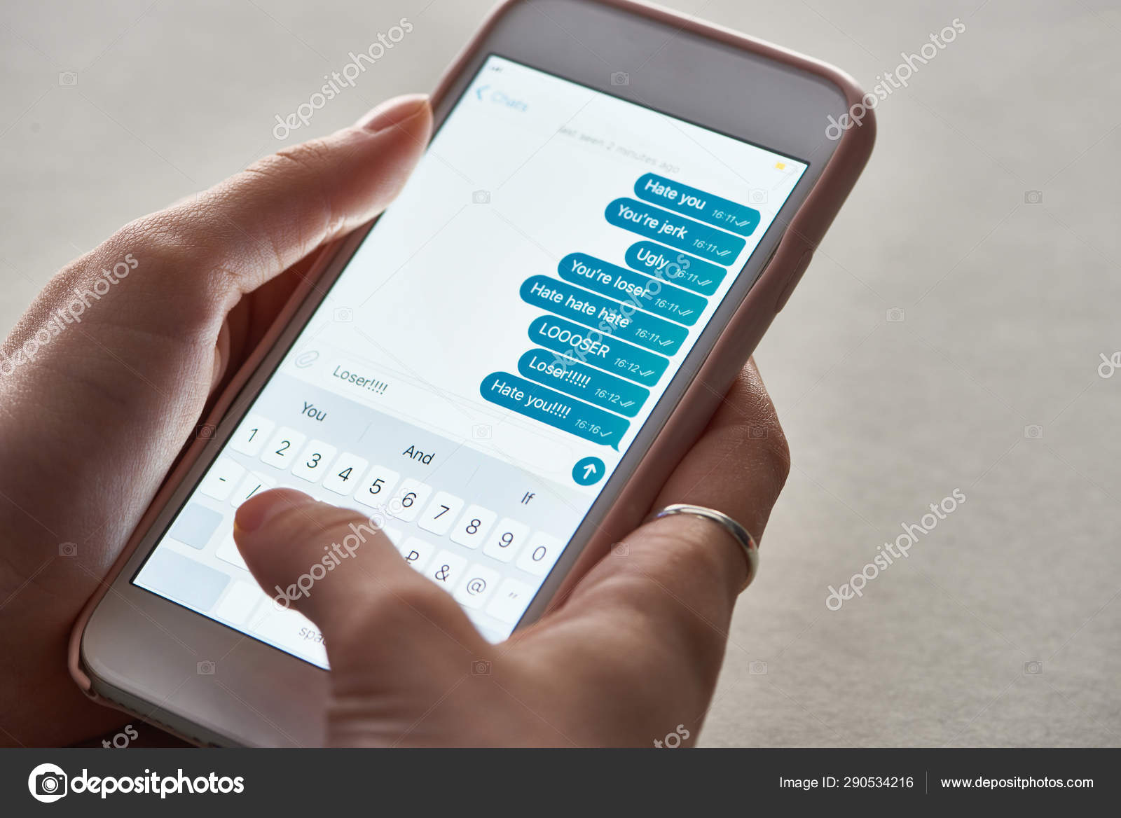 Cropped View Abuser Sending Offensive Messages While Using Smartphone ...