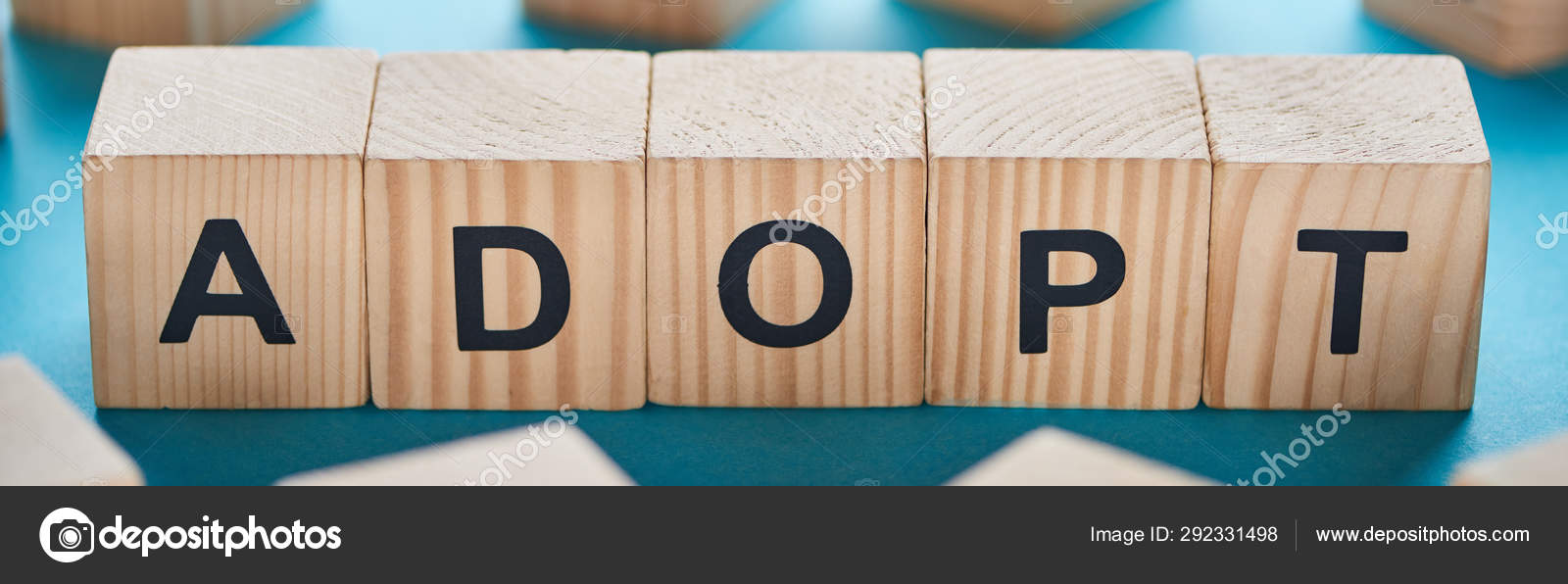 Panoramic Shot Adopt Word Made Wooden Cubes — Stock Photo ...