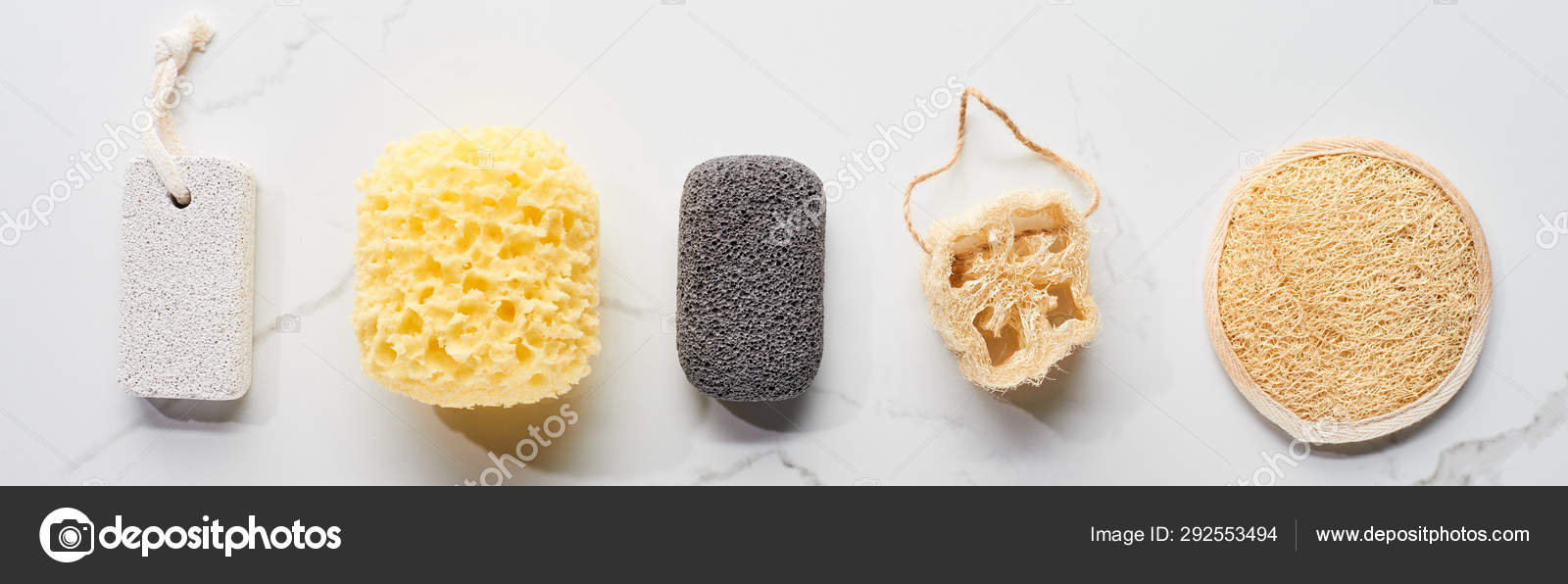 Panoramic Shot Bath Sponges Pumice Stones Marble Surface ⬇ Stock Photo ...