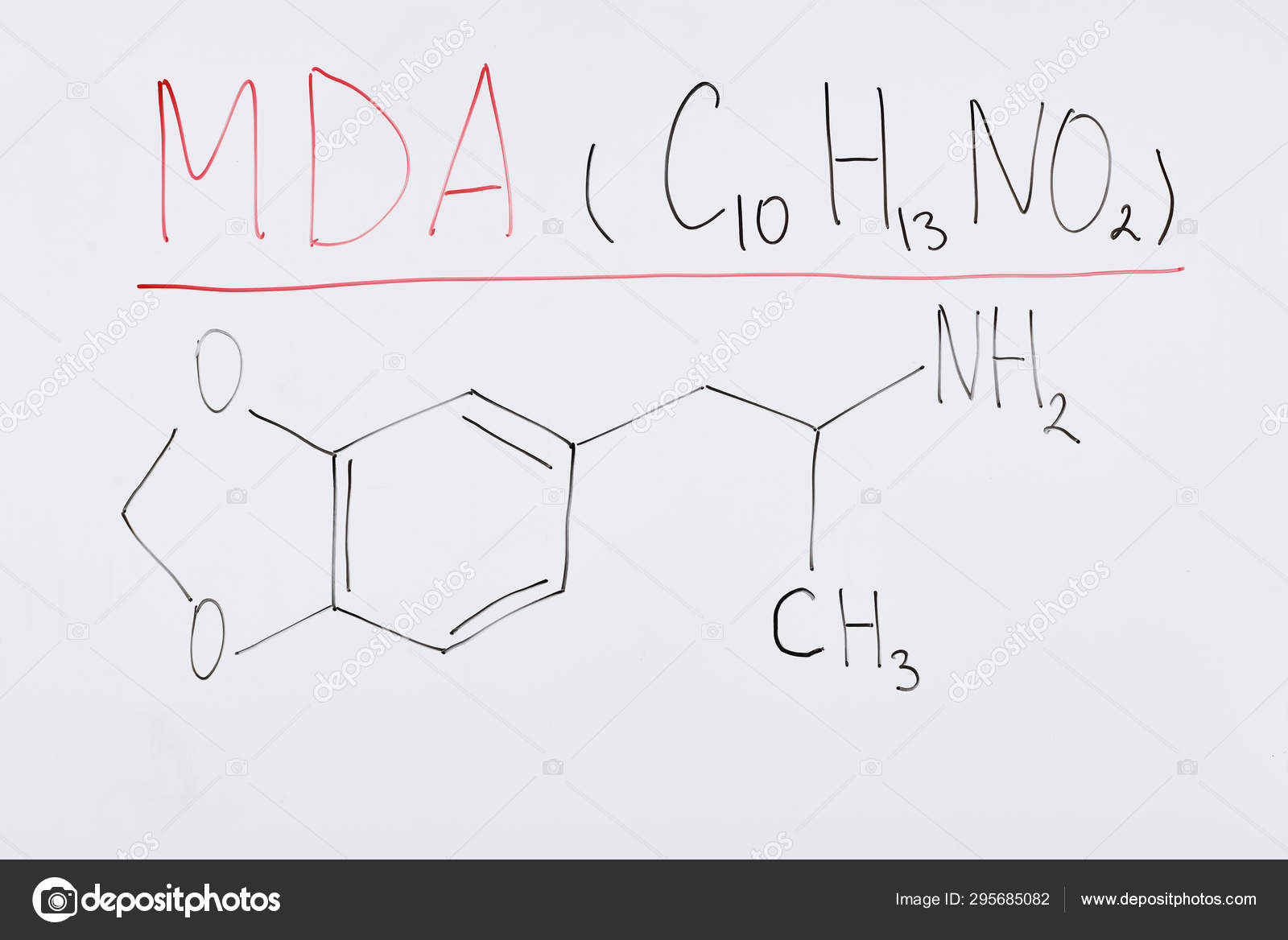 Top View White Board Chemical Formula Lettering Mda — Stock Photo ...