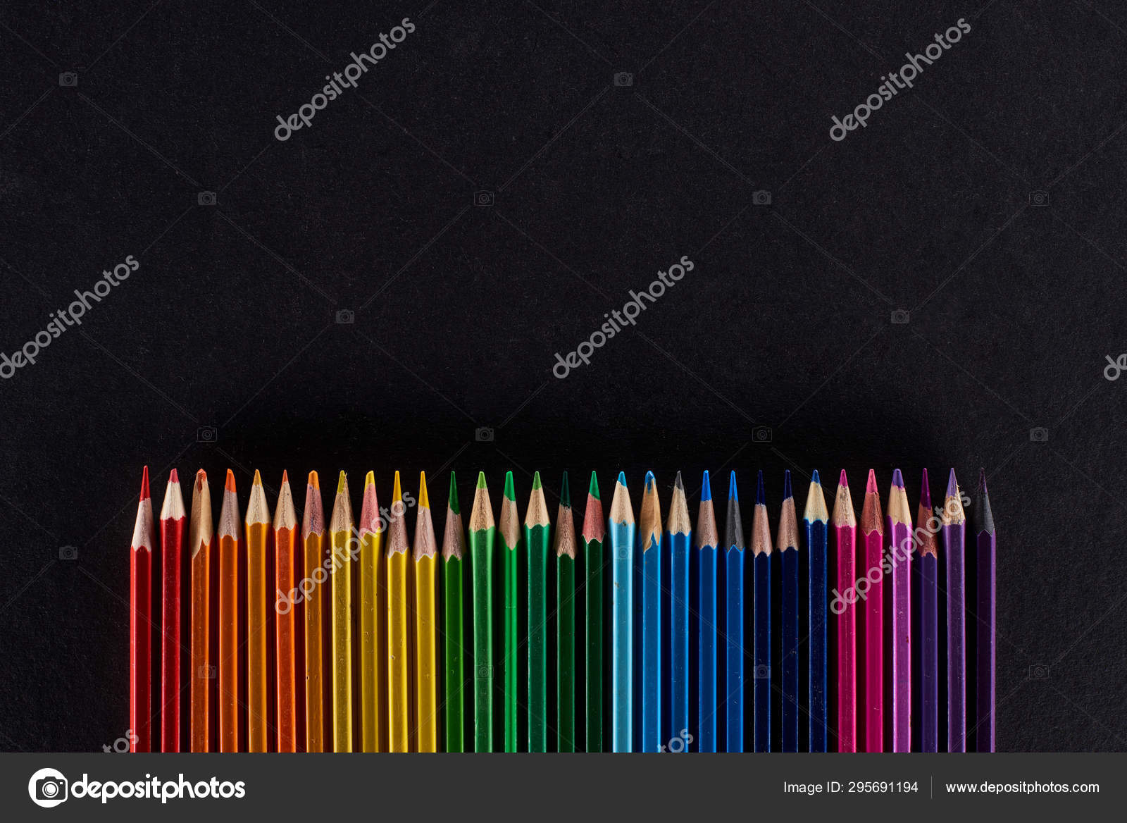 Rainbow Spectrum Made Straight Row Color Pencils Isolated Black Stock ...