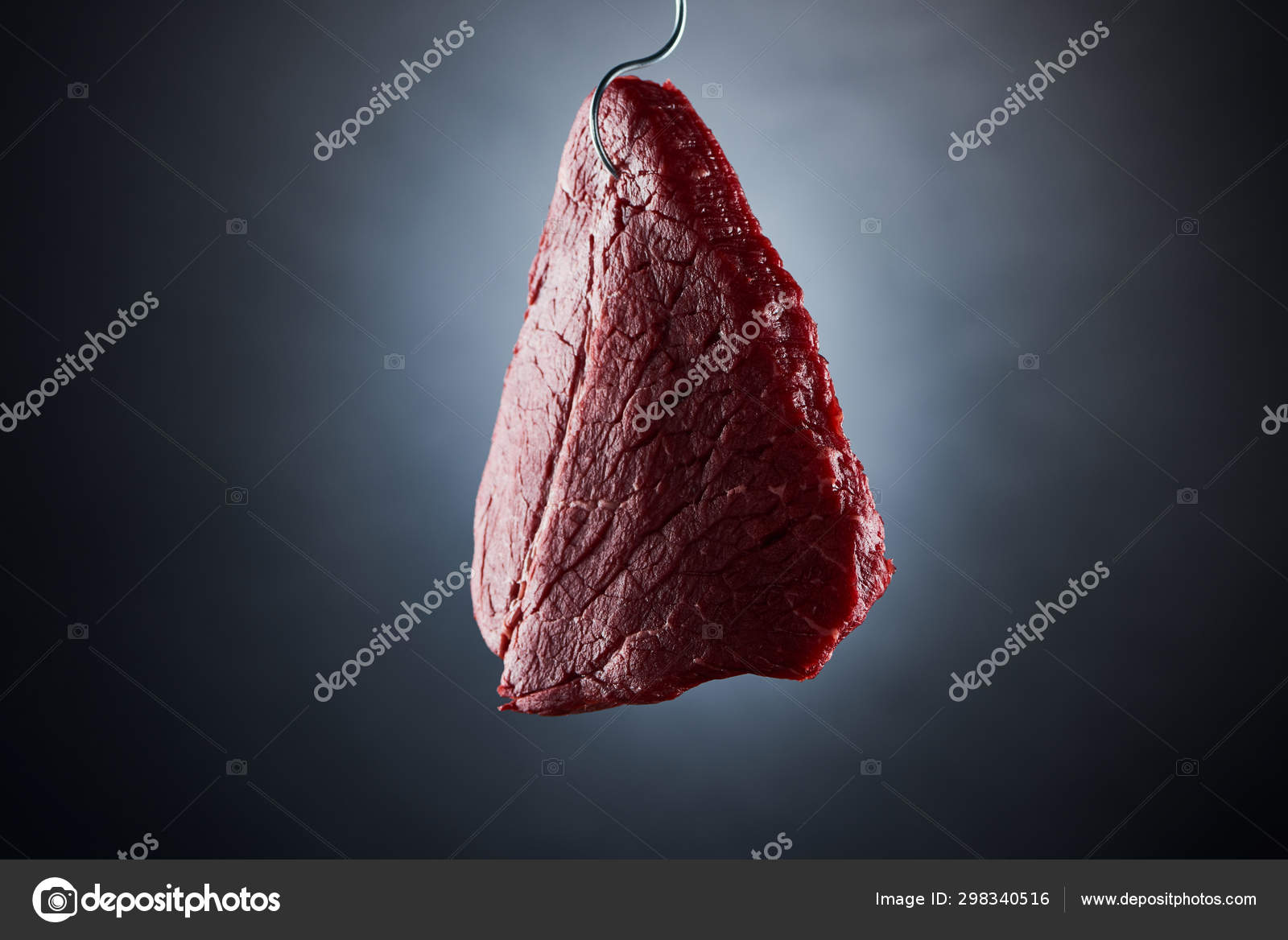 Raw Beef Sirloin Hook Dark Black Background — Stock Photo ...