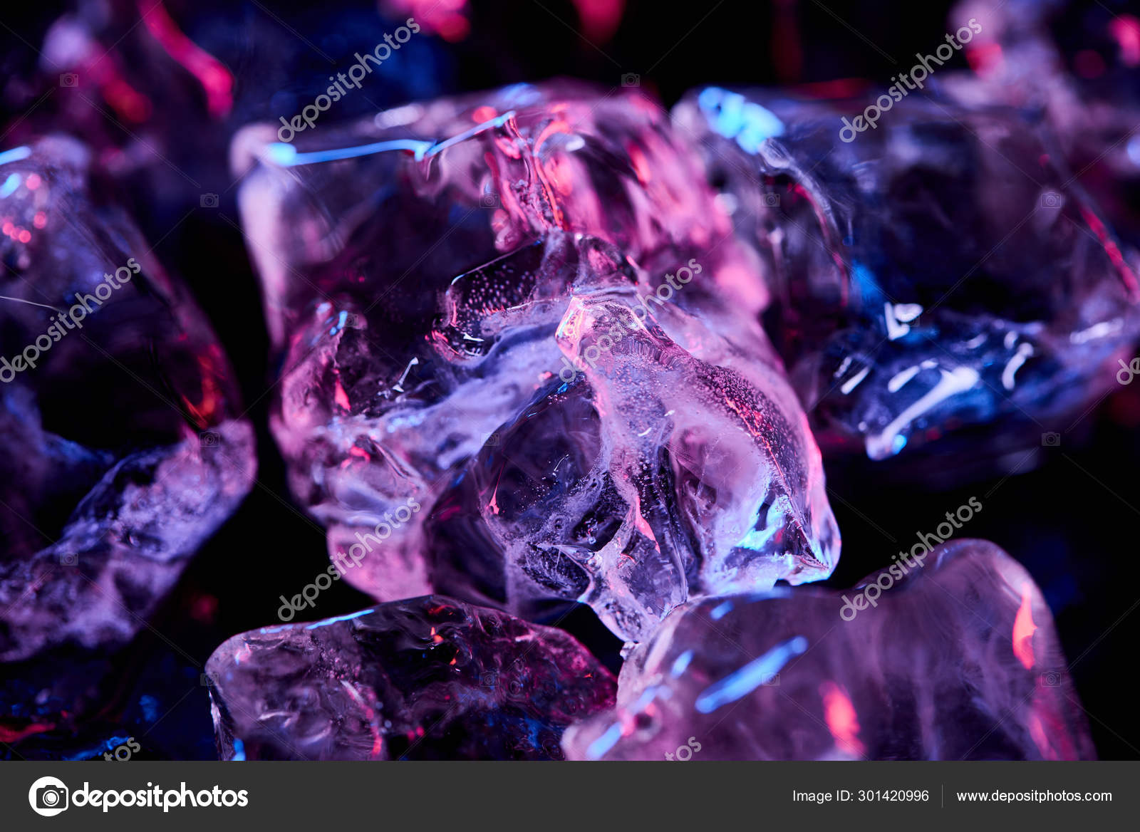 Close View Transparent Ice Cubes Purple Lighting Isolated Black Stock ...