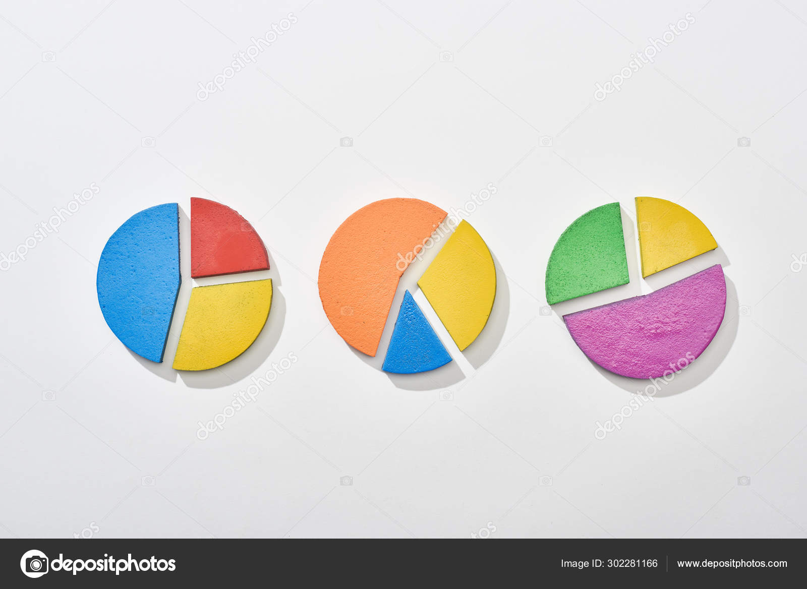 Top View Multicolor Pie Charts White Background Stock Photo by ...