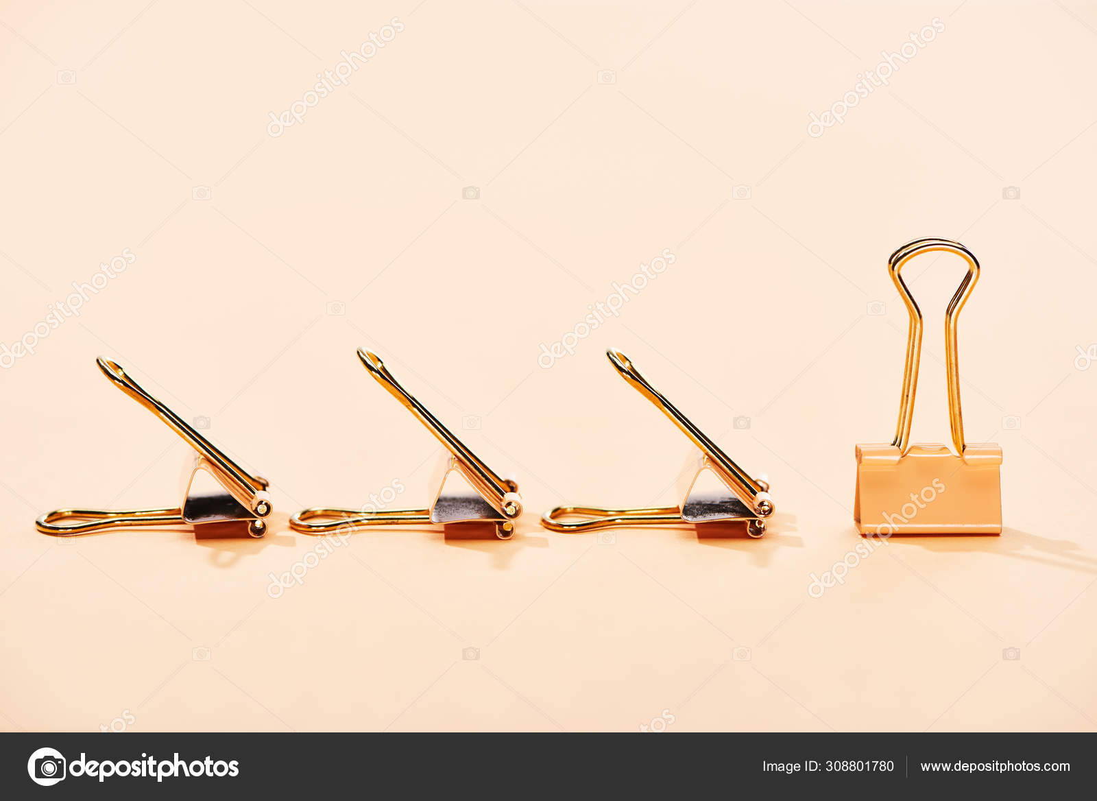 Row Paper Clips Beige Background Copy Space — Stock Photo ...