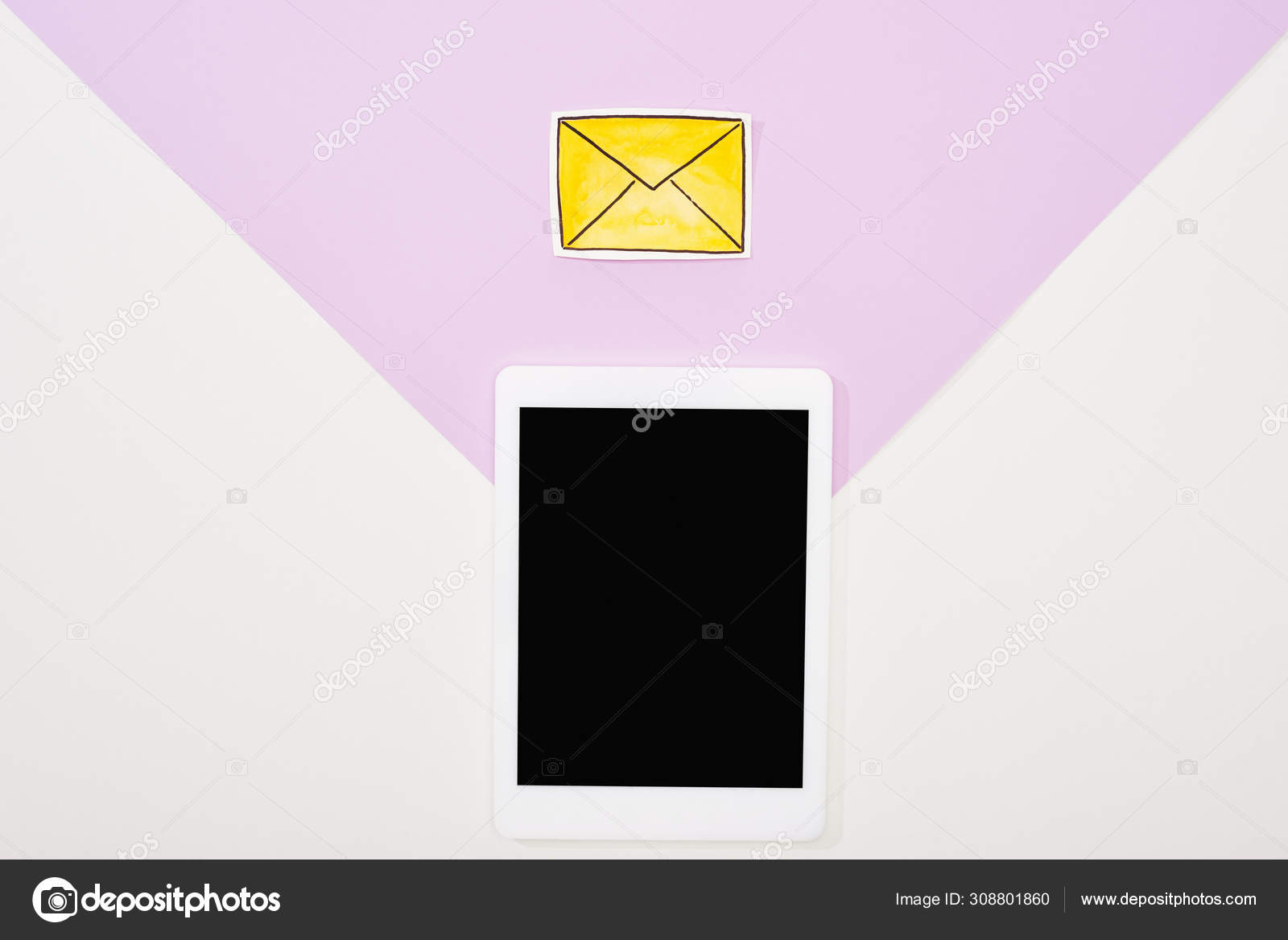 Top View Digital Tablet Blank Screen Paper Cut Message Icon — Stock ...