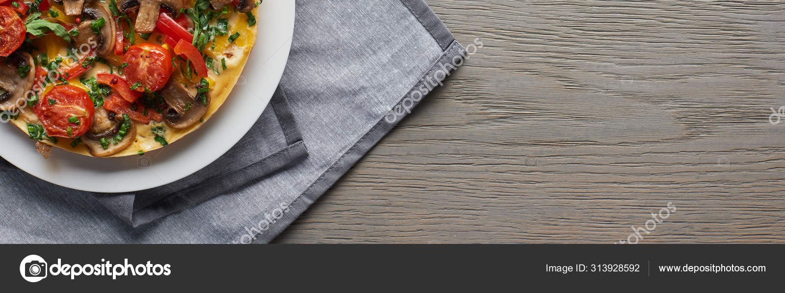 Top View Homemade Omelet Vegetables Wooden Table Napkin — Stock Photo ...