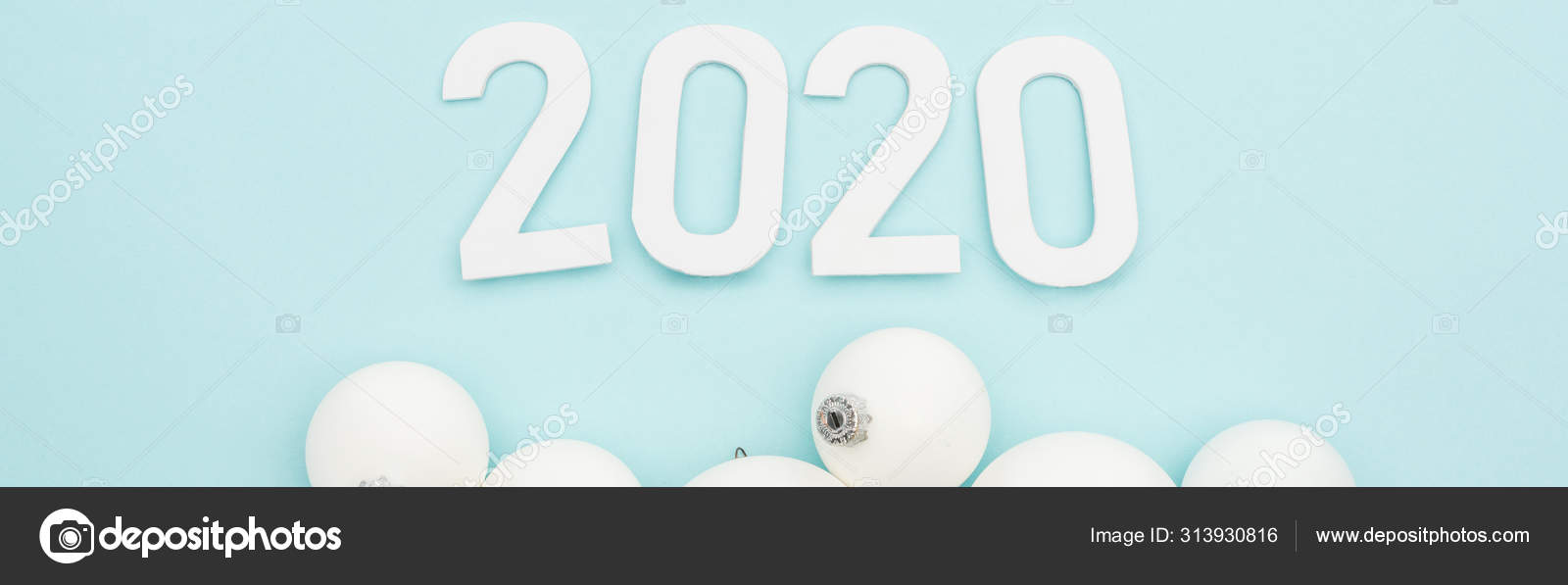 Top View White 2020 Numbers Christmas Baubles Light Blue Background ...