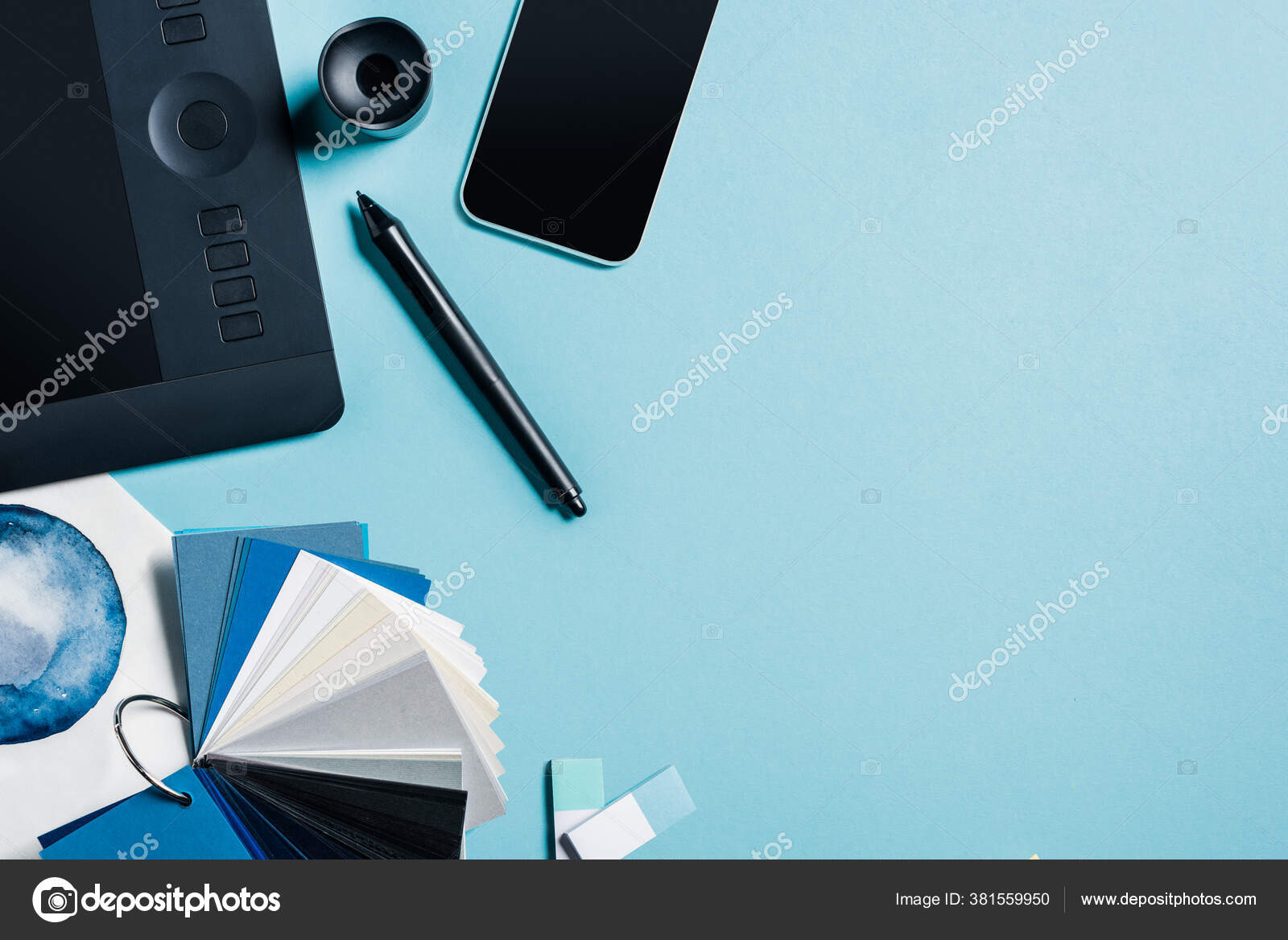 Top View Graphics Tablet Smartphone Color Samples Watercolor Drawing ...