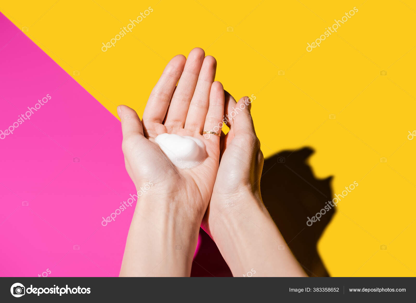 Partial View Female Hands Soap Foam Pink Yellow Stock Photo by ...