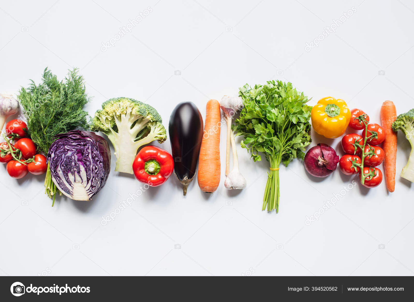 Top View Colorful Assorted Fresh Vegetables Line White Background Stock ...