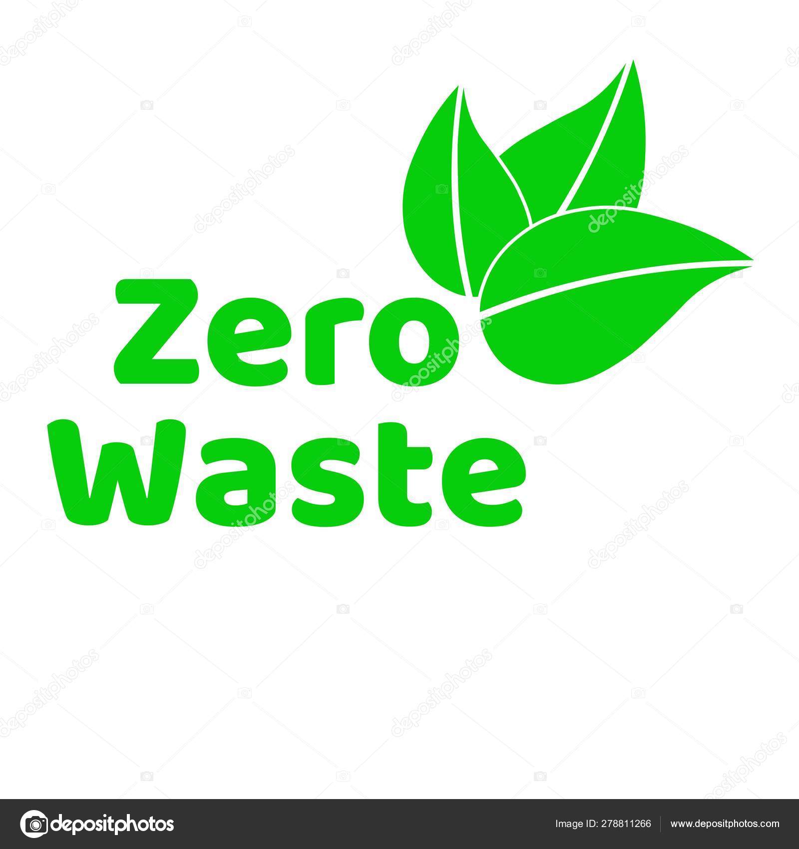 Zero waste lettering text sign or logo with green leaves. Waste ...