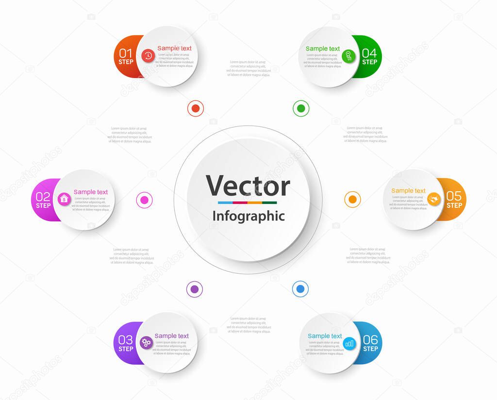 Plantilla de infografía vectorial moderna con 6 pasos para el negocio ...
