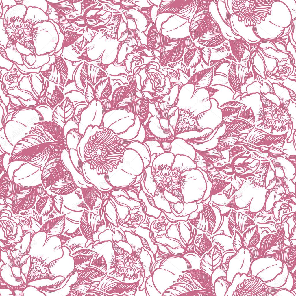 Patr n sin costura vectorial con flores de peon a, fondo retro. Dise o rom ntico para papel ...