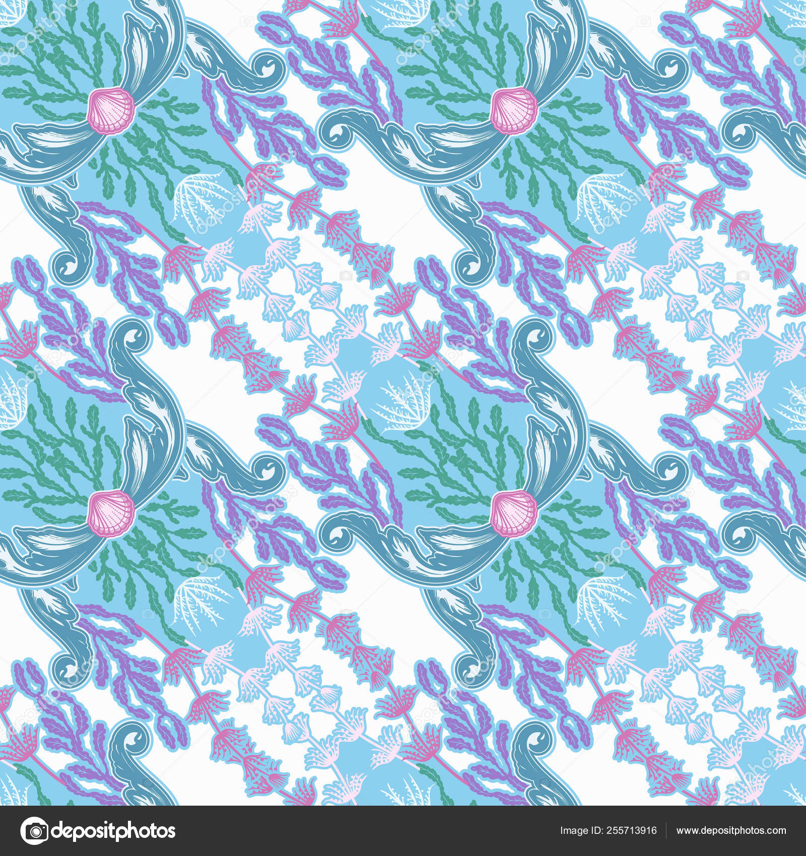 Beautiful seamless pattern with sea plants. Nautical style pattern ...