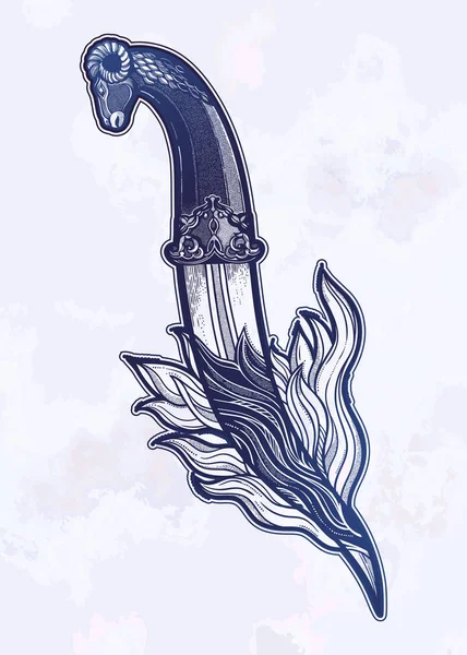 Traditional tattoo flash thistle with scotland dagger - dirk. Romantic ...