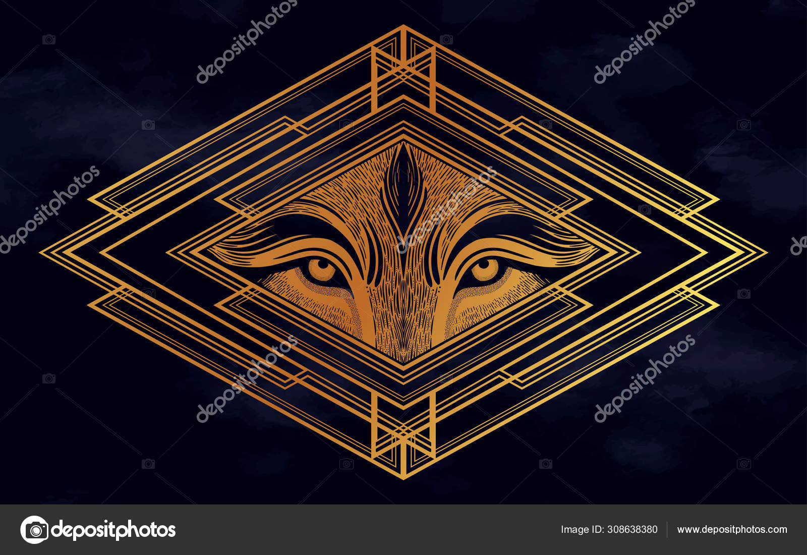 Wolf eyes in geometric setting.Dreamy magic art. Night, nature, wicca ...