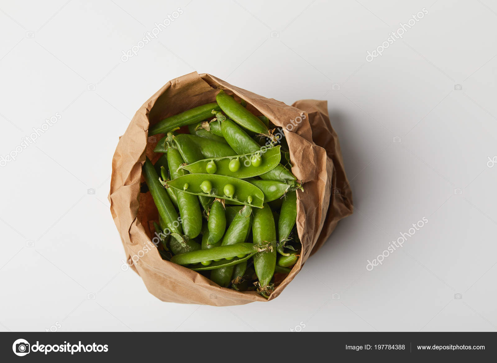 Top View Ripe Pea Pods Paper Bag White Surface Stock Photo by ...