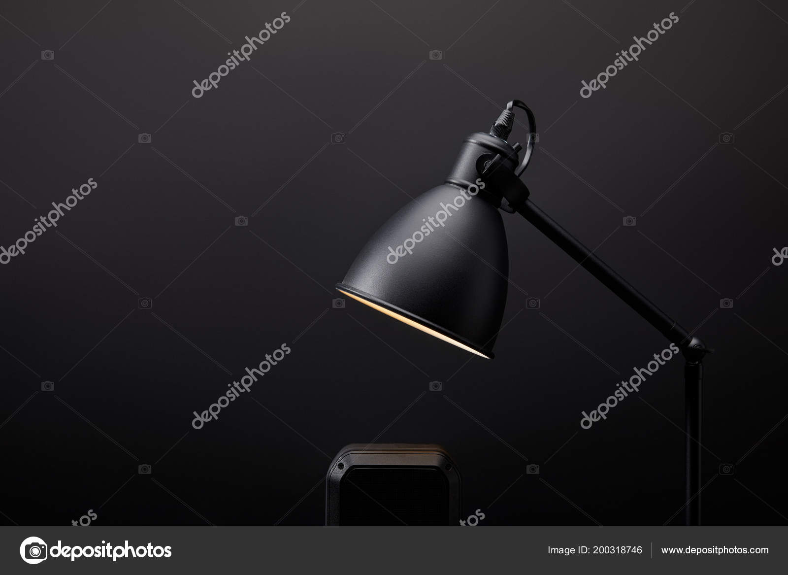 Close View Black Audio Speaker Lamp Black Wall Backdrop — Stock Photo ...