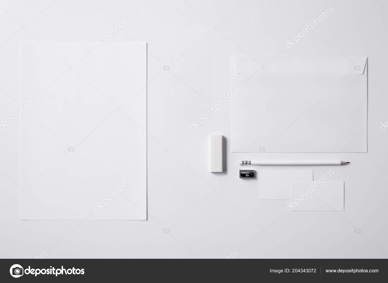 Top View Various Paper Objects Pencil Eraser Sharpener White Surface ...