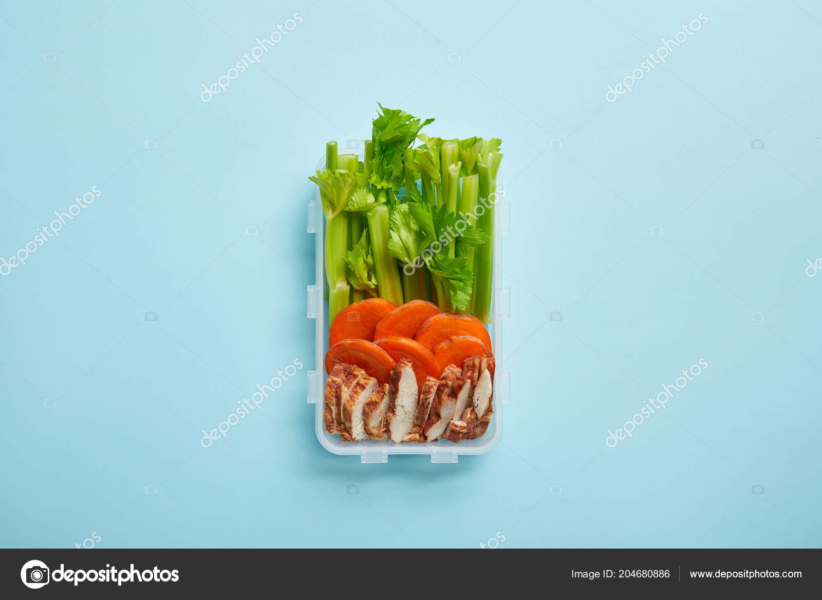 Top View Food Container Full Healthy Meal Isolated Blue Stock Photo by ...