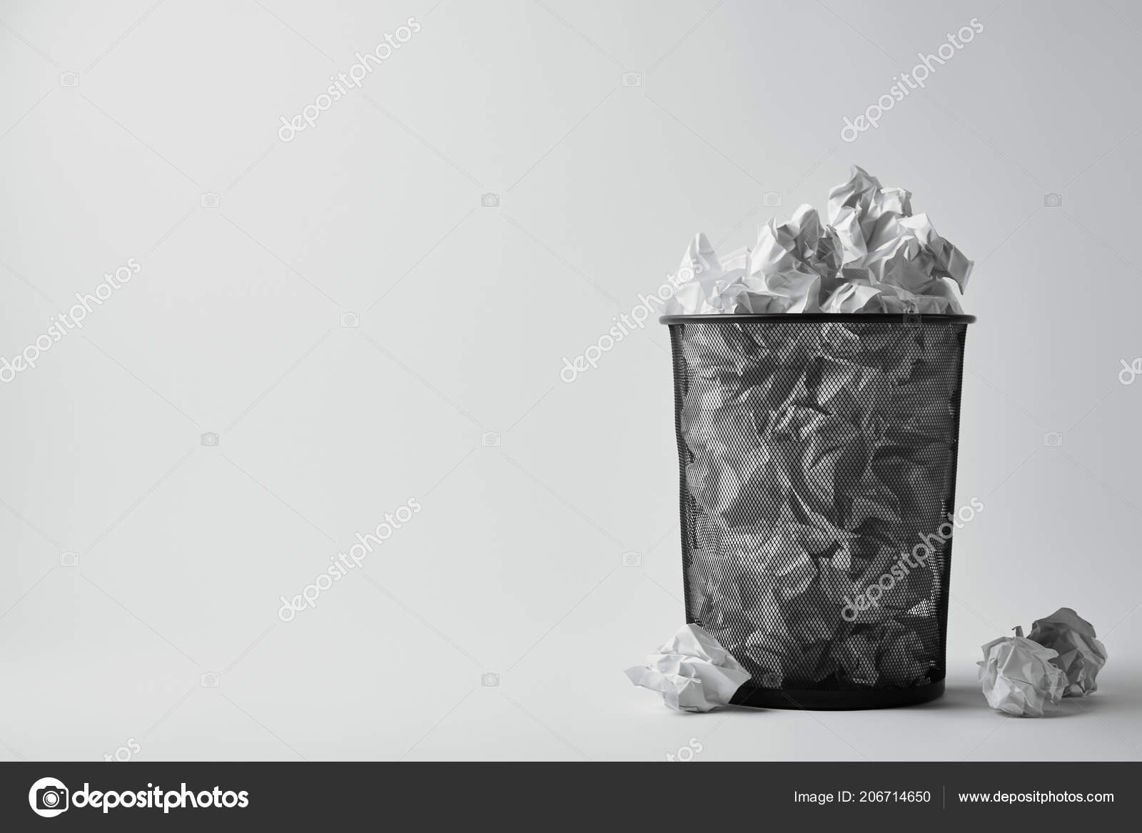 Office Trash Bin Crumpled Papers White Surface — Stock Photo ...